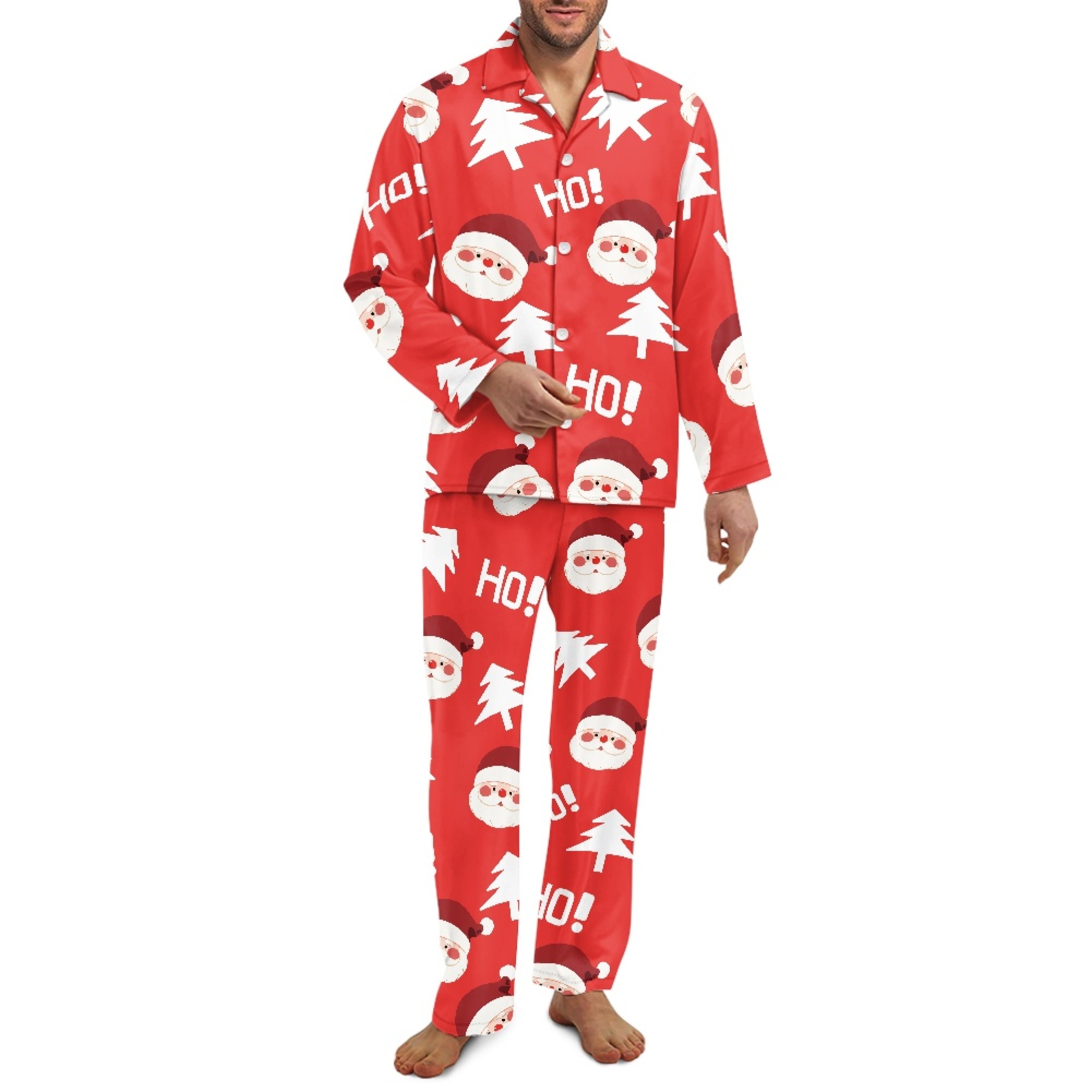Yuyamidu Santa Claus Button Pajama for Men Long Sleeve Nightwear HO-HO ...