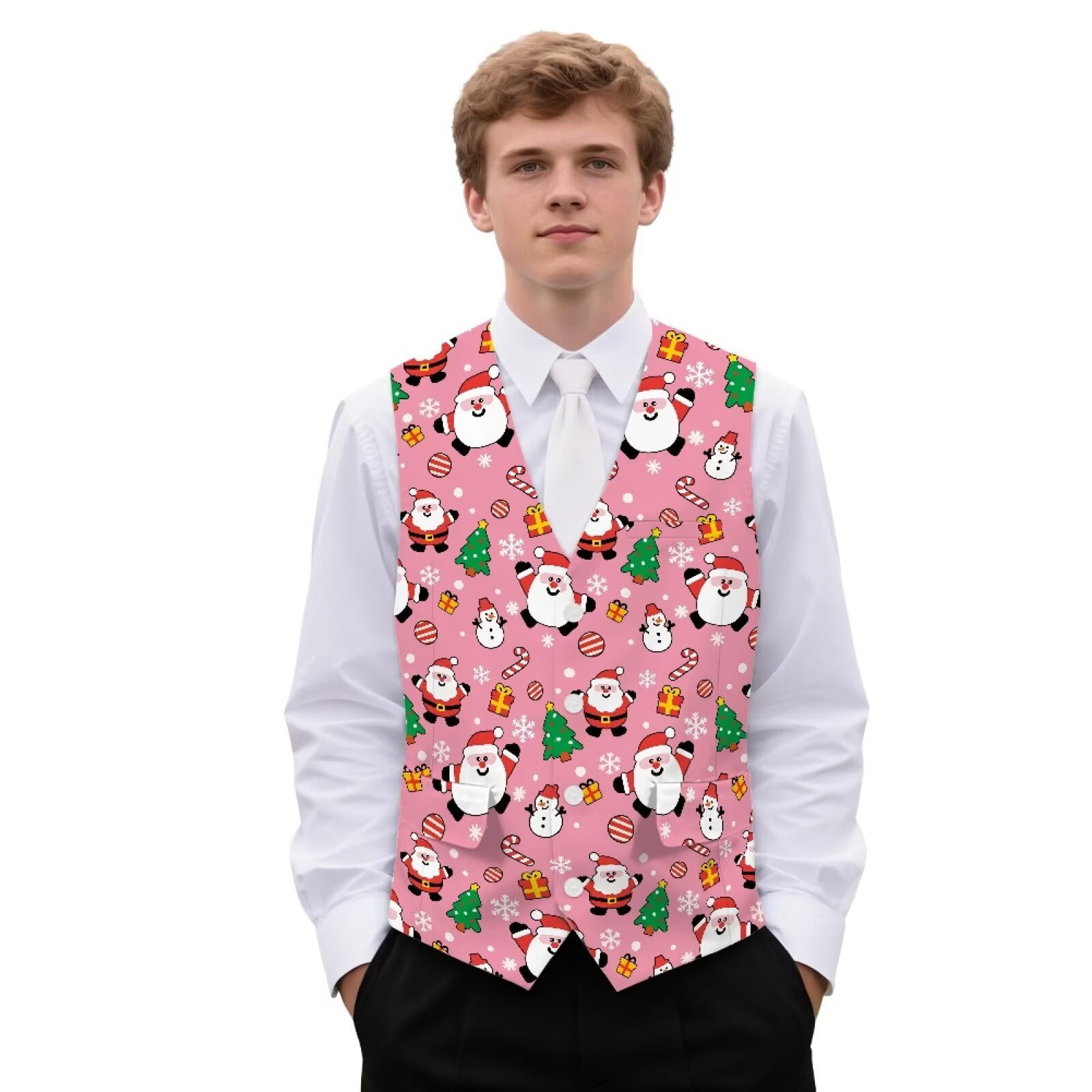 Yuyamidu Santa Claus Mens Suit Vest Pink Christmas Business Formal ...