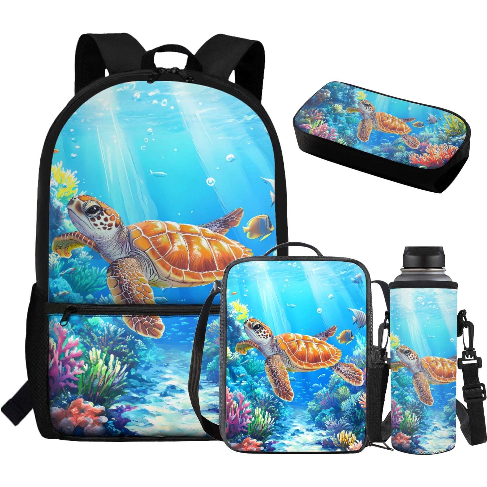 Yuyamidu Sea Turtle Bookbag with Lunch Bag for Girls 4 Piece Backpack ...