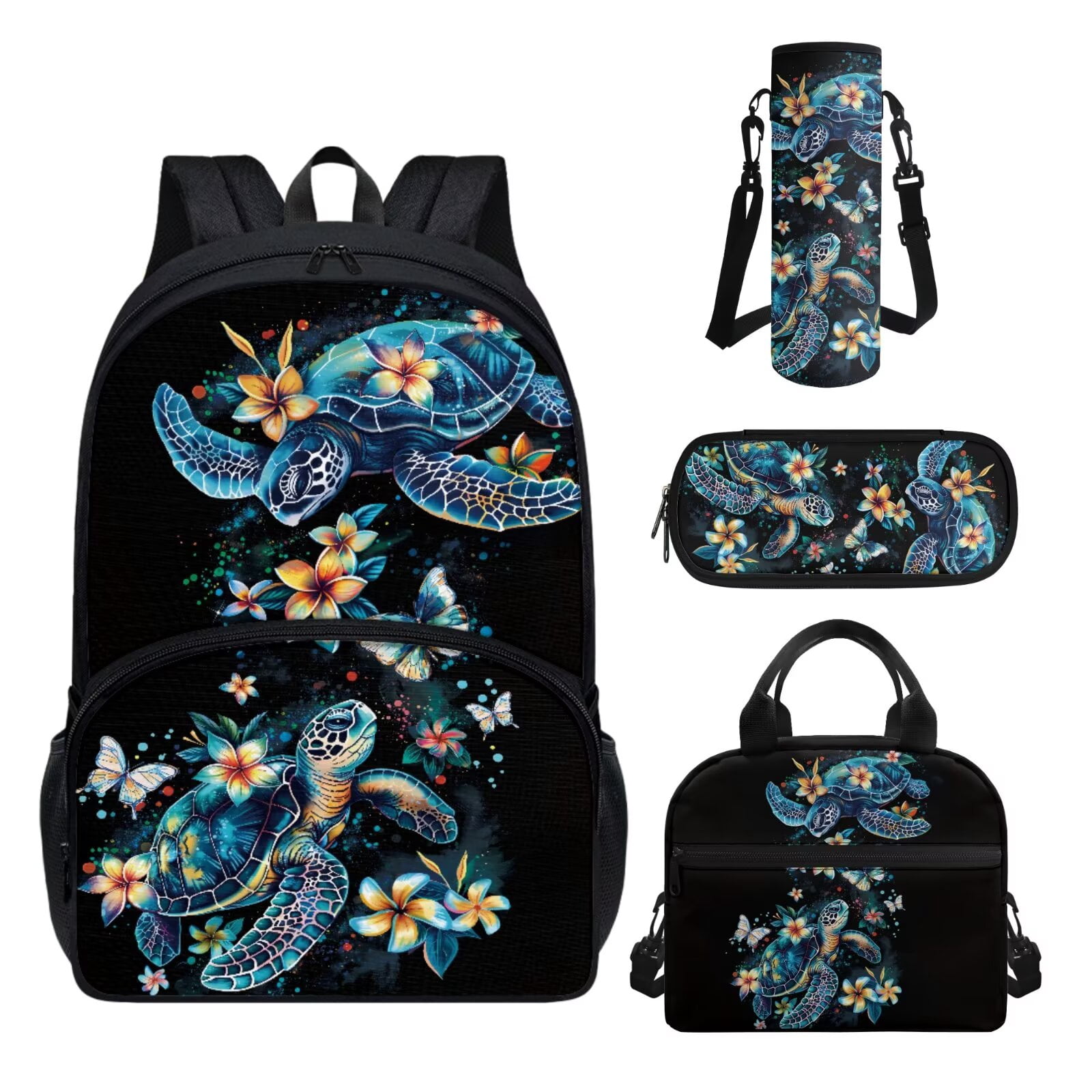 Yuyamidu Sea Turtle Bookbag with Lunch Box Set of 4 Hibiscus Backpack ...