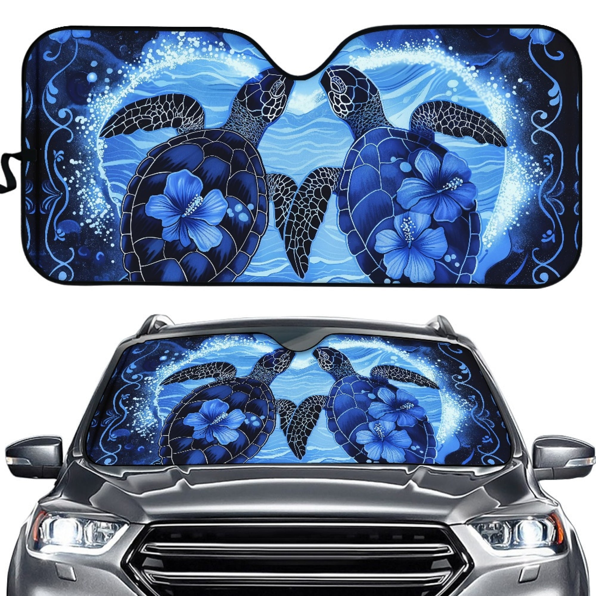 Yuyamidu Sea Turtle Car Sun Shade Windshield Hibiscus Car Sunshade for ...