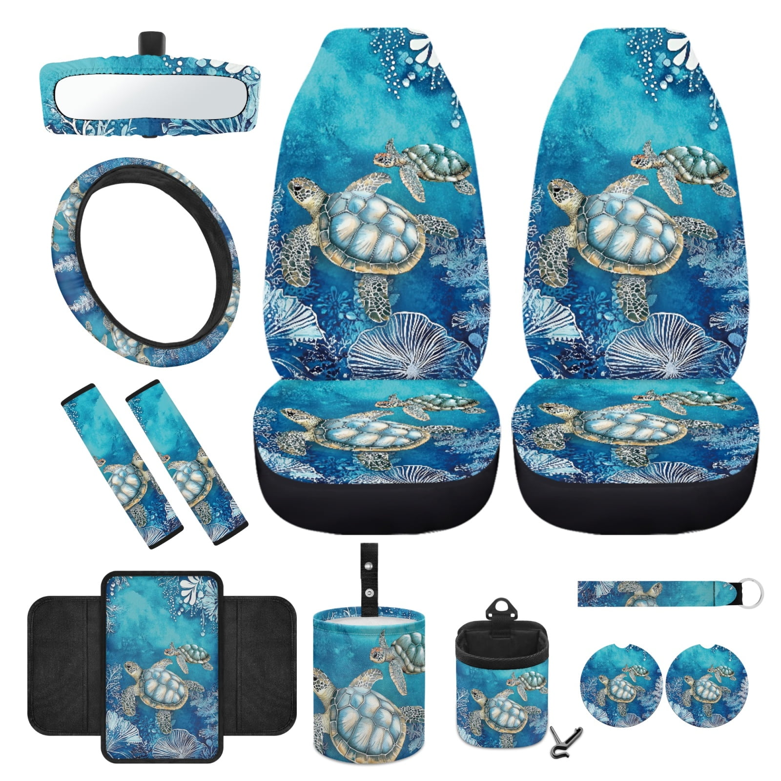 Yuyamidu Sea Turtle Front Car Seat Cover Set of 12 Blue Steering Wheel ...
