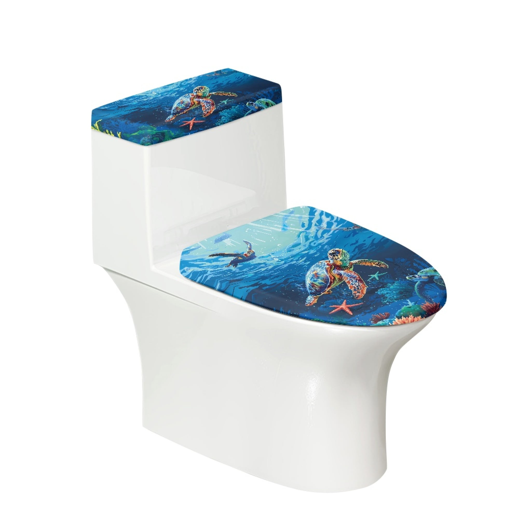 Yuyamidu Sea Turtle Toilet Lid Cover Set 2 Piece Toilet Lid Dust Pad ...