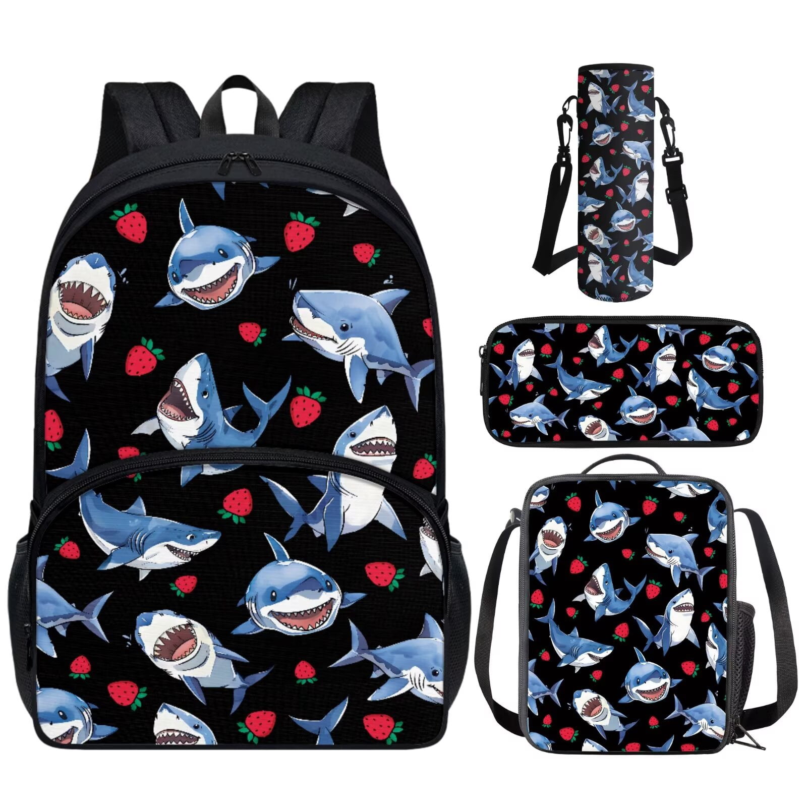 Yuyamidu Shark Backpack and Lunch Box for Girls 6-8 Strawberry Bookbag ...