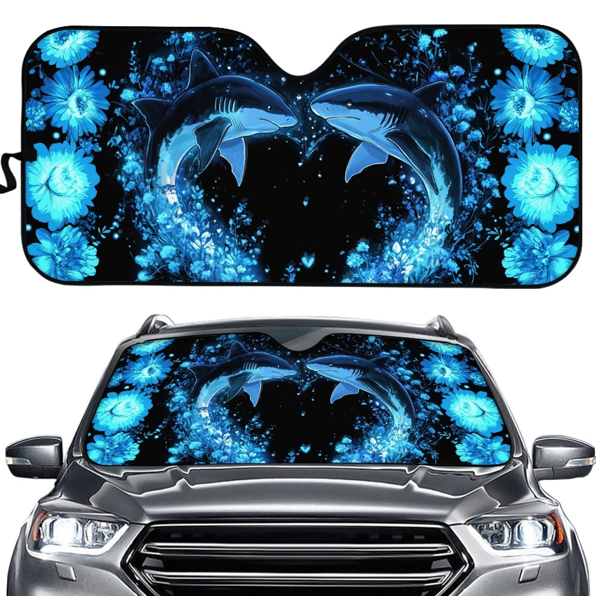 Yuyamidu Shark Windshield Sun Shade for SUV Truck Van Blue Flower Car ...
