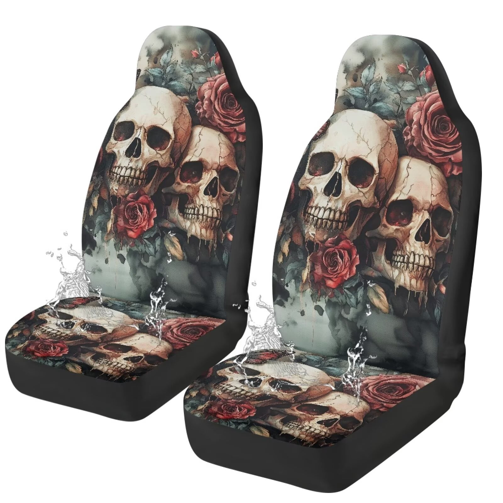 Yuyamidu Skull Car Seat Covers for Front Seat Cushion 2 PCS Red Rose ...