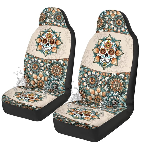 Yuyamidu Skull Car Seat Covers Set of for 2 Front Seats, Boho Mandala ...