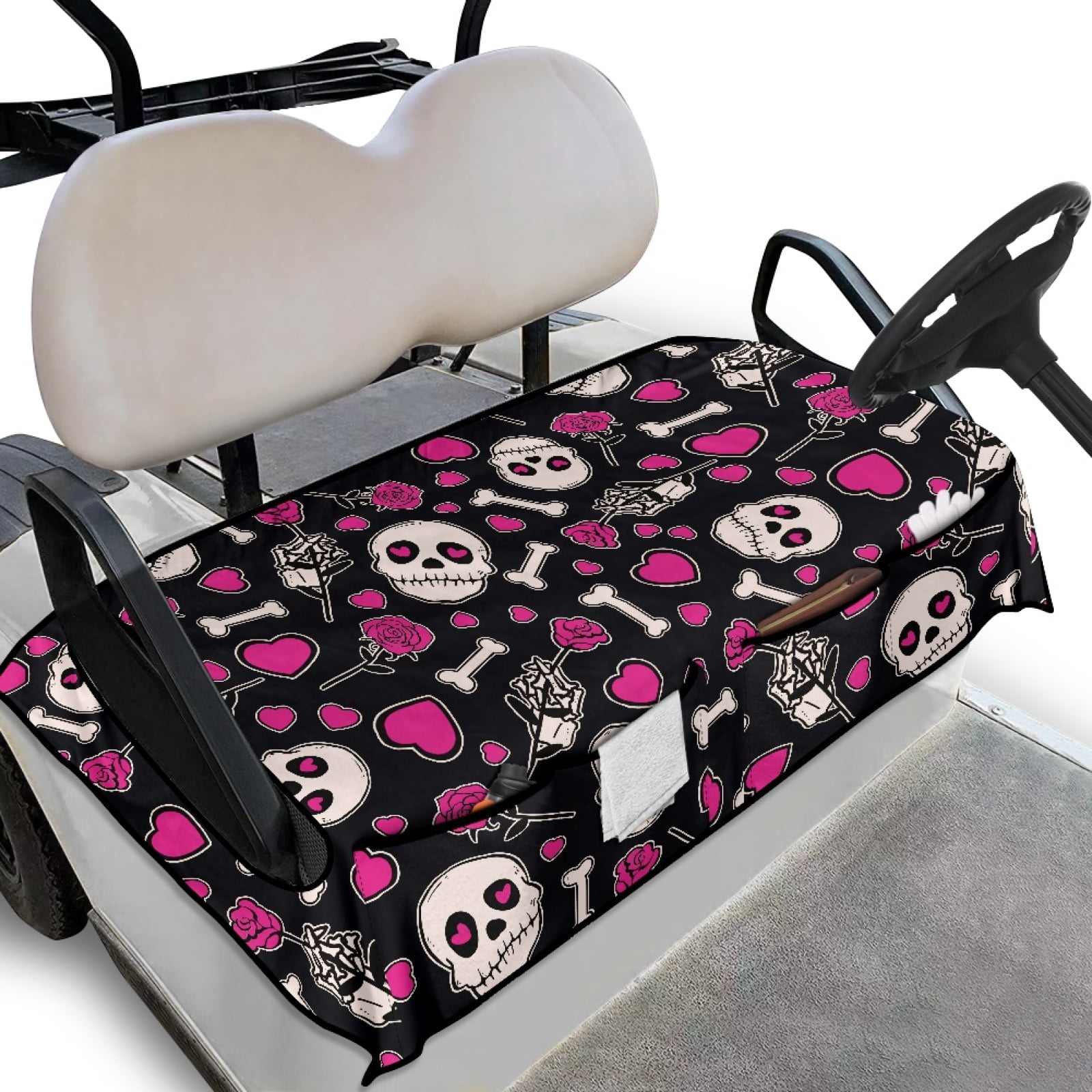 Yuyamidu Skull Golf Cart Seat Cover with Pockets Pink Heart Golfcart ...