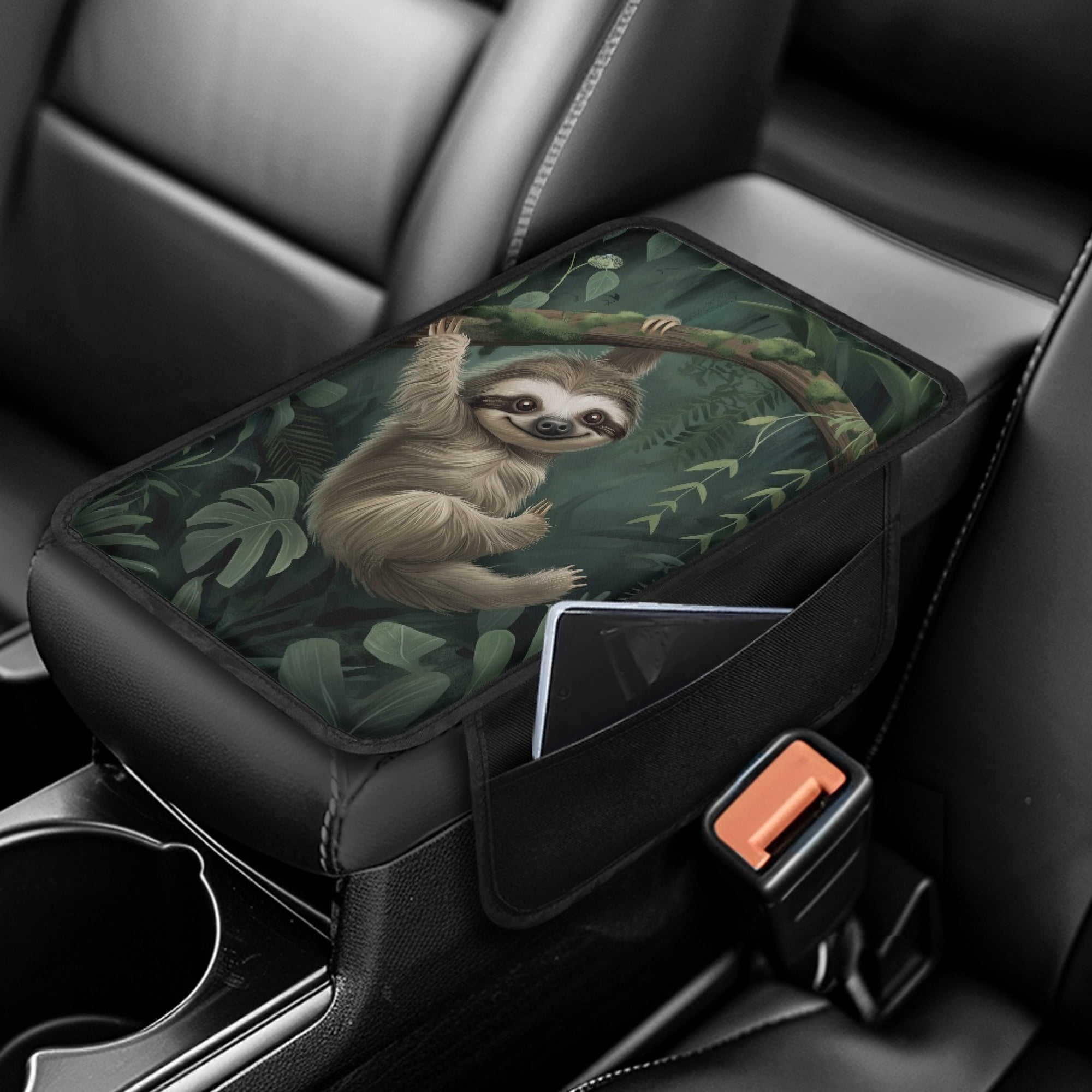 Yuyamidu Sloth Car Center Armrest Cover Palm Leaves Car Center Console ...