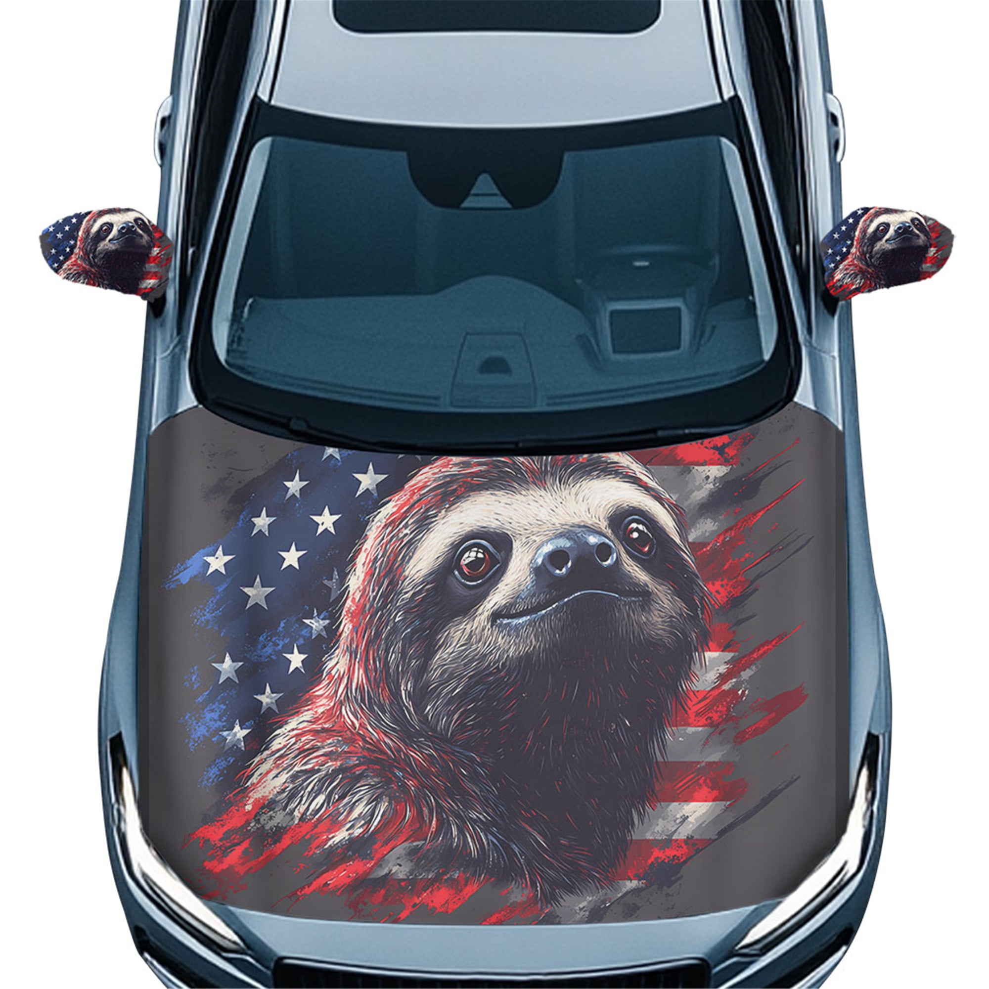 Yuyamidu Sloth Car Hood Cover USA Flag Auto Rearview Protection Cover 3 ...