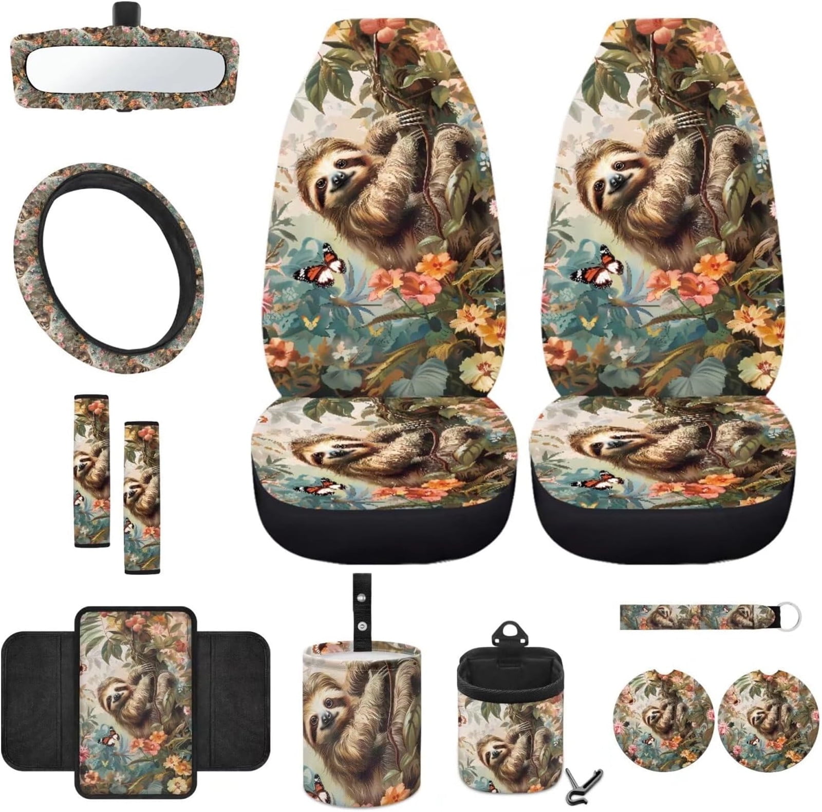 Yuyamidu Sloth Car Seat Covers Set 12 Pack Flower Front Car Seat Cover ...