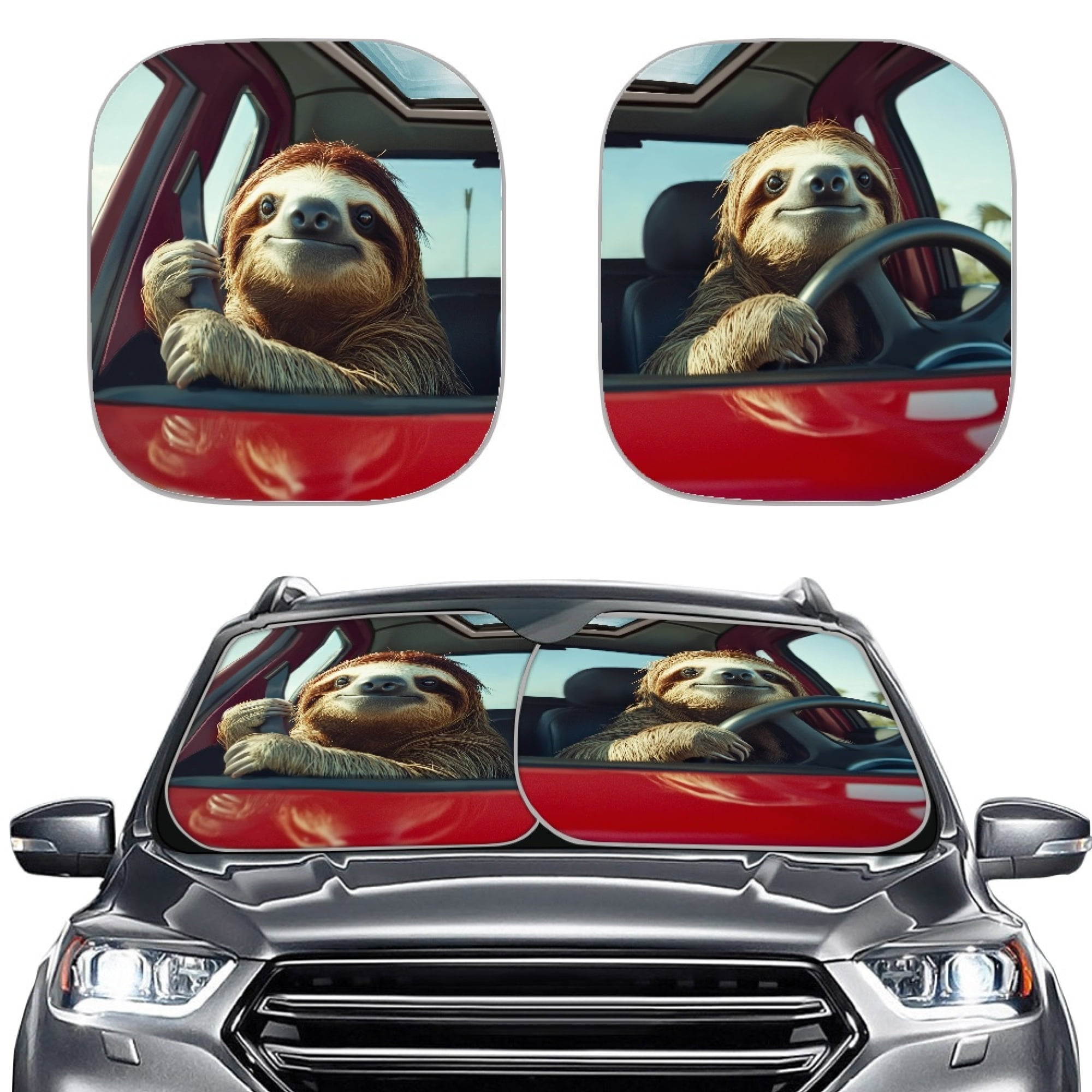 Yuyamidu Sloth Car Sun Shade Windshield Accessories 2 Pieces Foldable ...