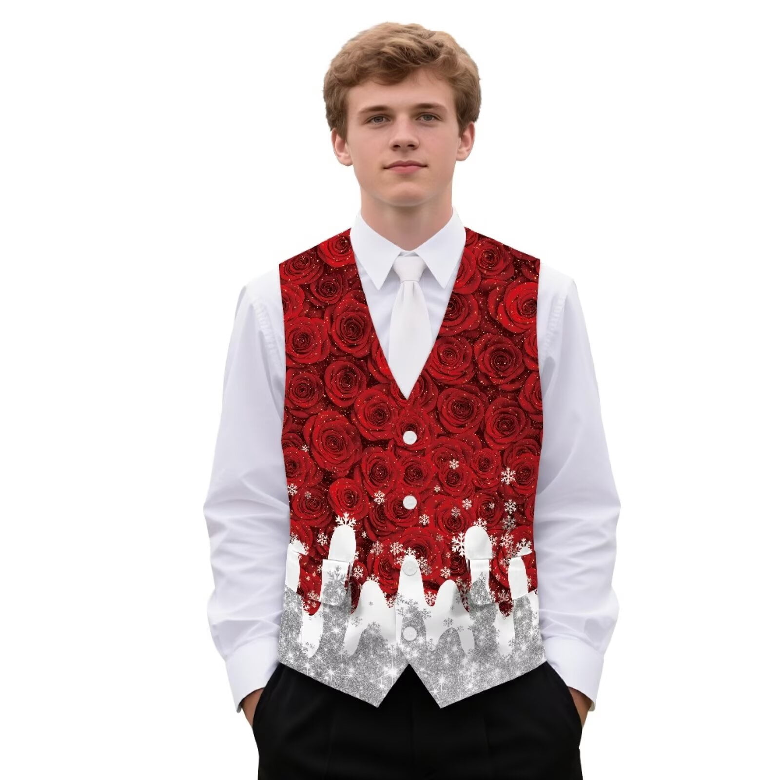 Yuyamidu Snowflake Men's Formal Vest Red Rose Slim Fit Waistcoat for ...