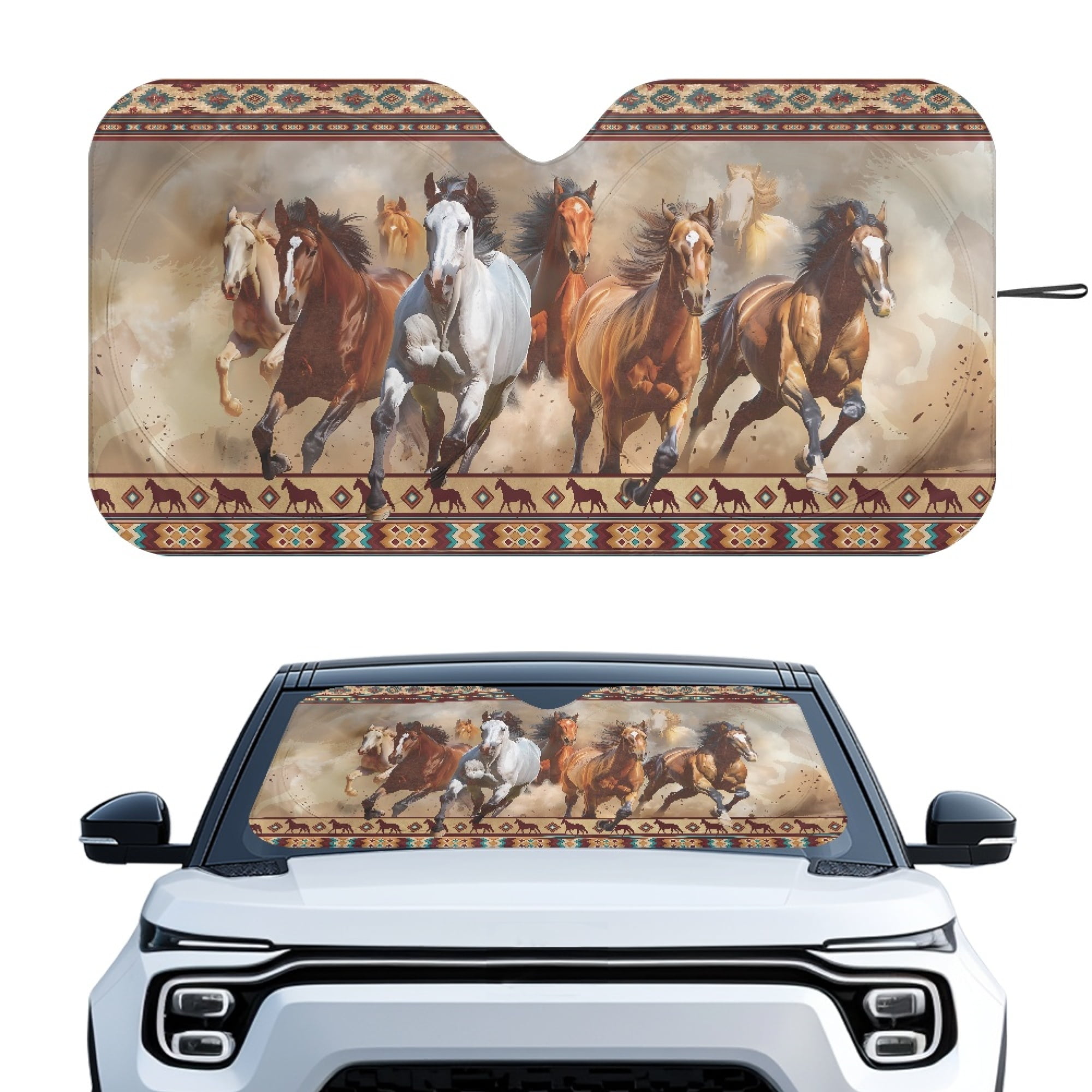 Yuyamidu Southwest Aztec Horse Front Windshield Sun Shade for Big Sedan ...