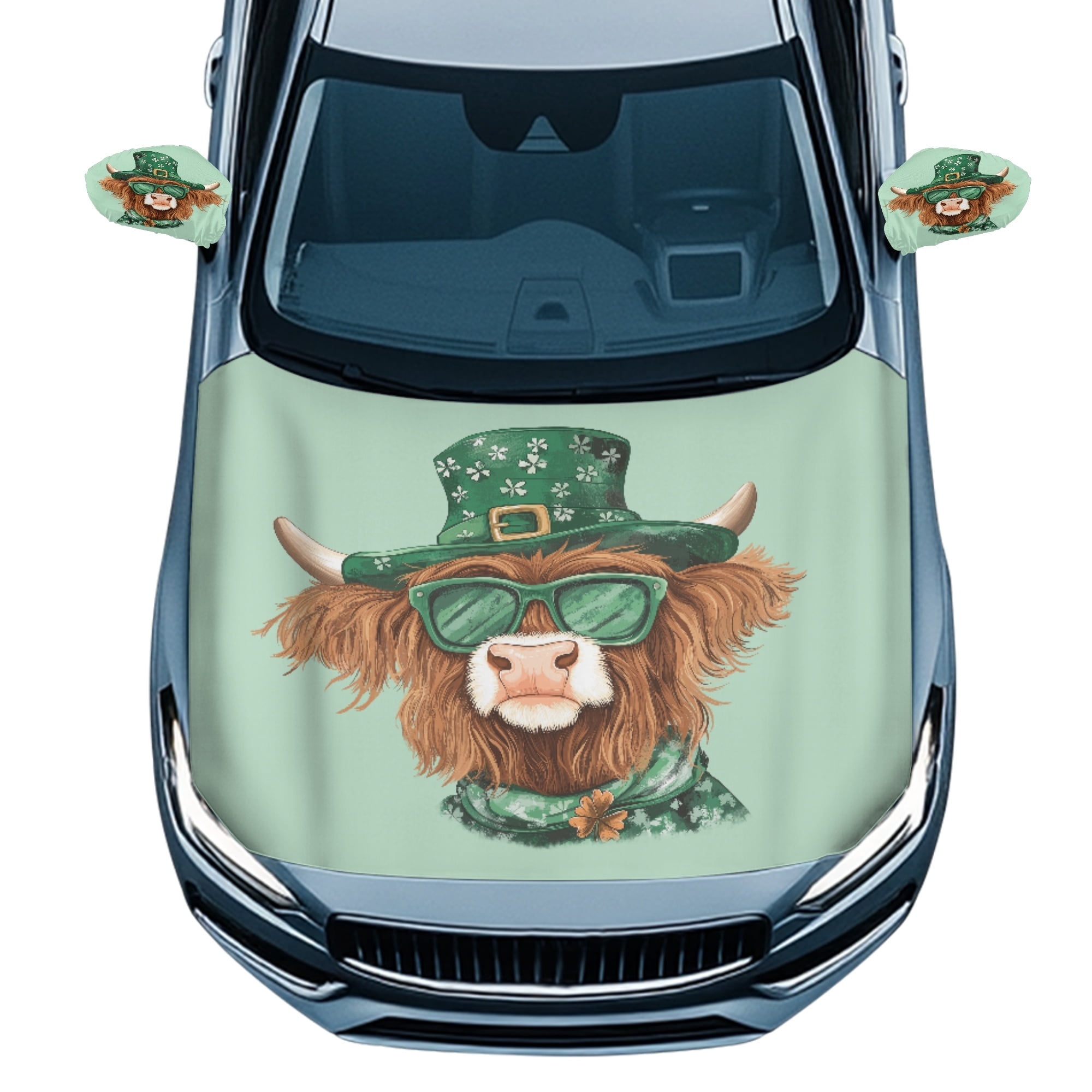 Yuyamidu St. Patrick's Day Car Hood Cover Highland Cow Auto Side View ...