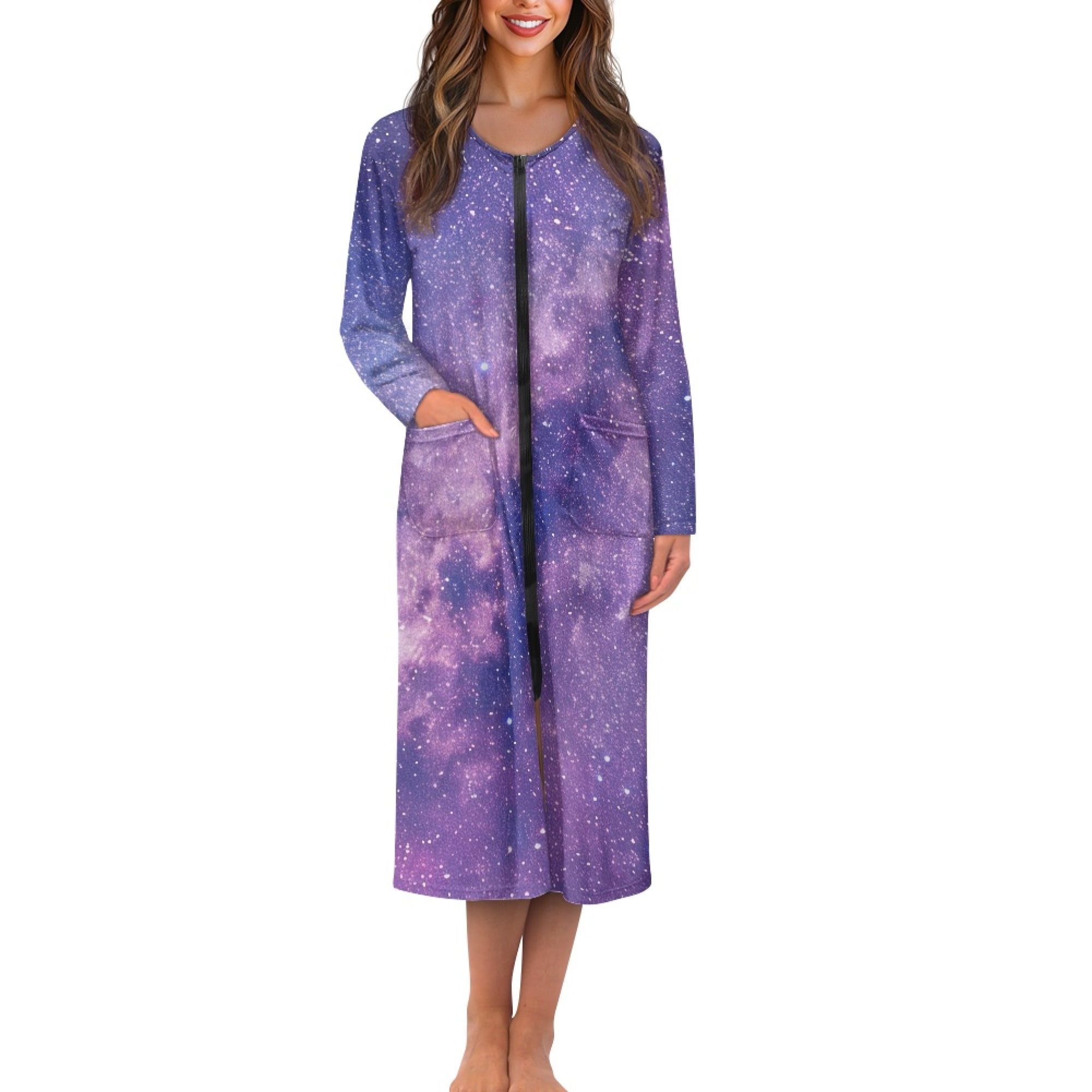 Yuyamidu Starry Sky Long Sleeve Robes for Women with Front Zipper ...