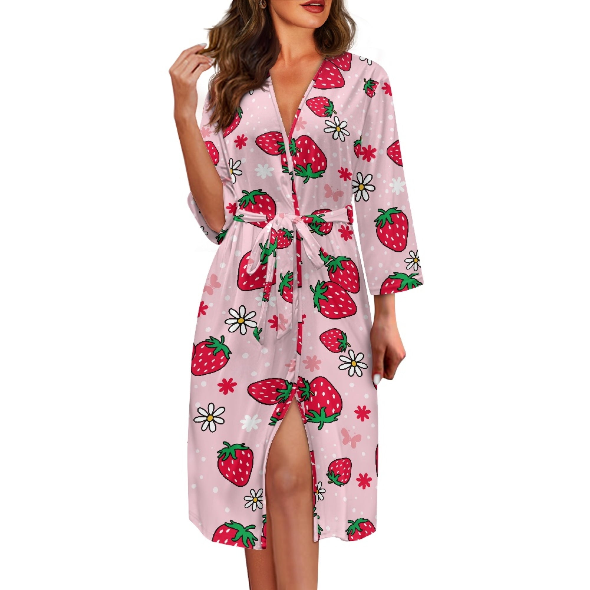 Yuyamidu Strawberry Bathrobe Women Lightweight Spa Robe Flower V-Neck ...