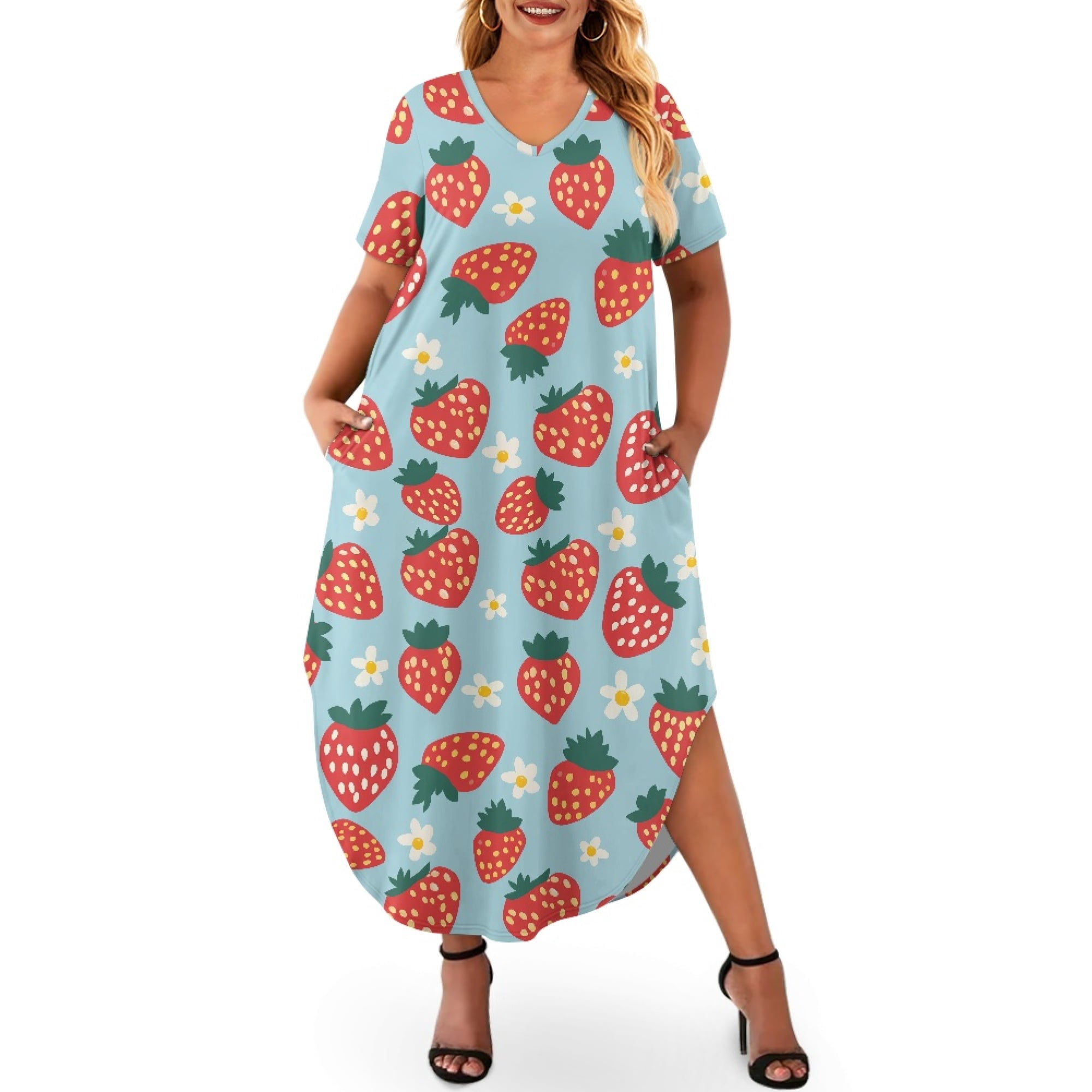 Yuyamidu Strawberry Short Sleeve Dress for Women Plus Size 3XL Beach ...