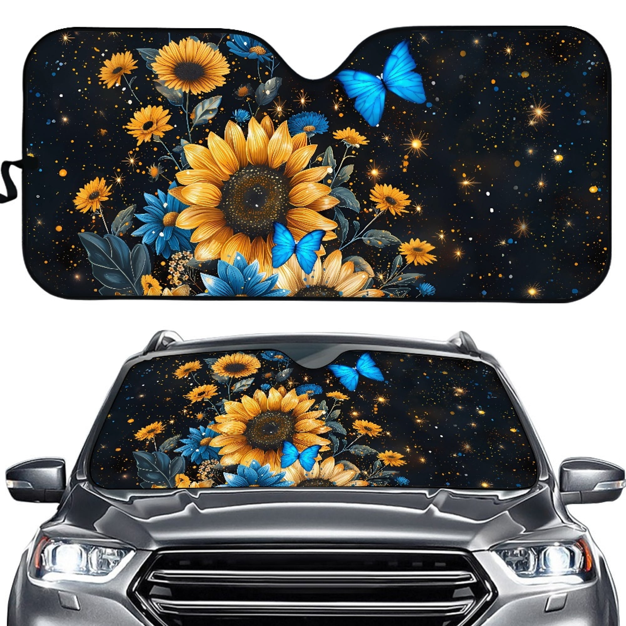Yuyamidu Sunflower Car Windshield Sunshade Blue Butterfly Reflective ...