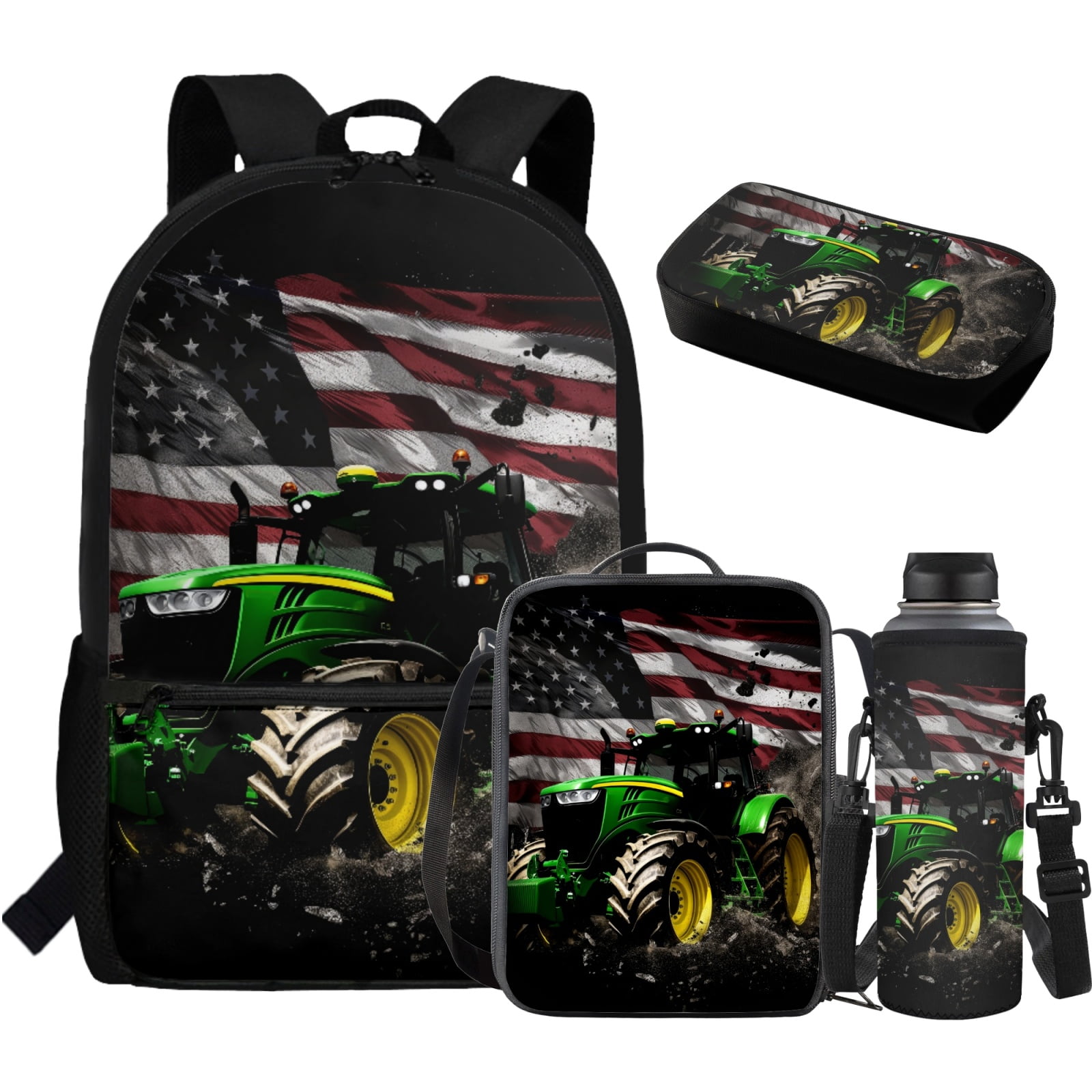 Yuyamidu Tractor Backpack with Lunch Box Set for Boys American Flag ...