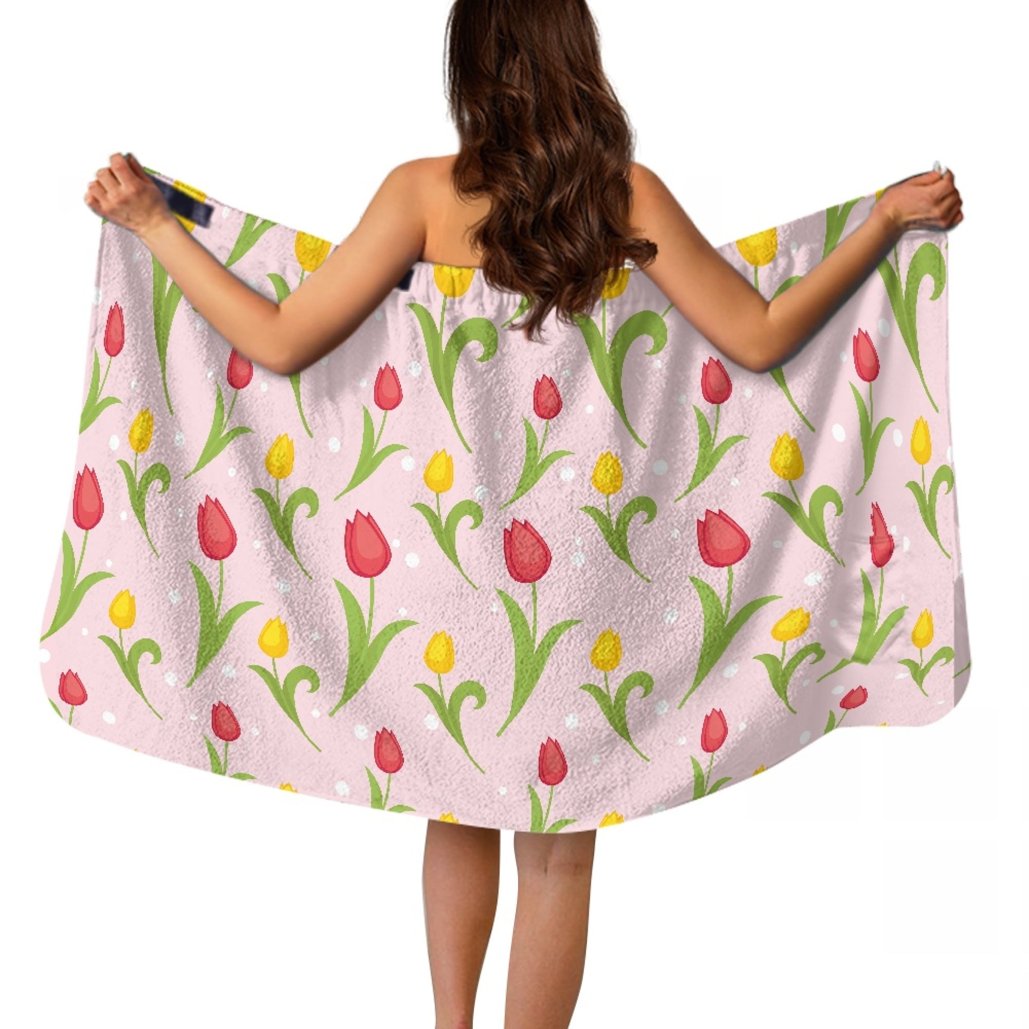 Yuyamidu Tulip Bath Wrap Towel for Women Pink Shower Wrap with Pocket ...