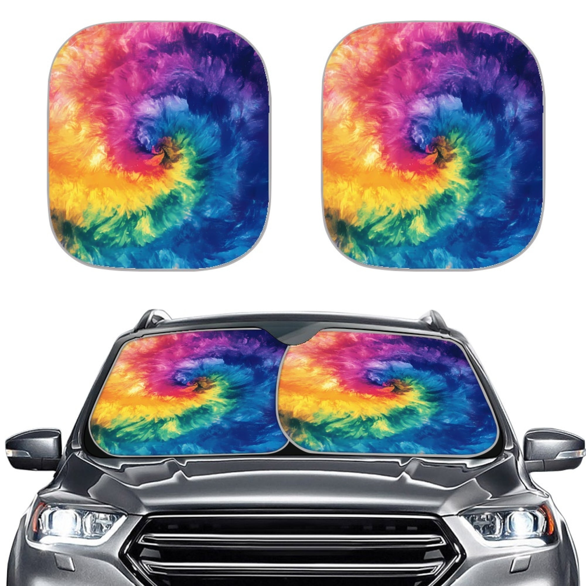 Yuyamidu Whilpool Tie Dye Car Sun Shade Windshield Rainbow Car Windshield Shades 2 Pack Car ...