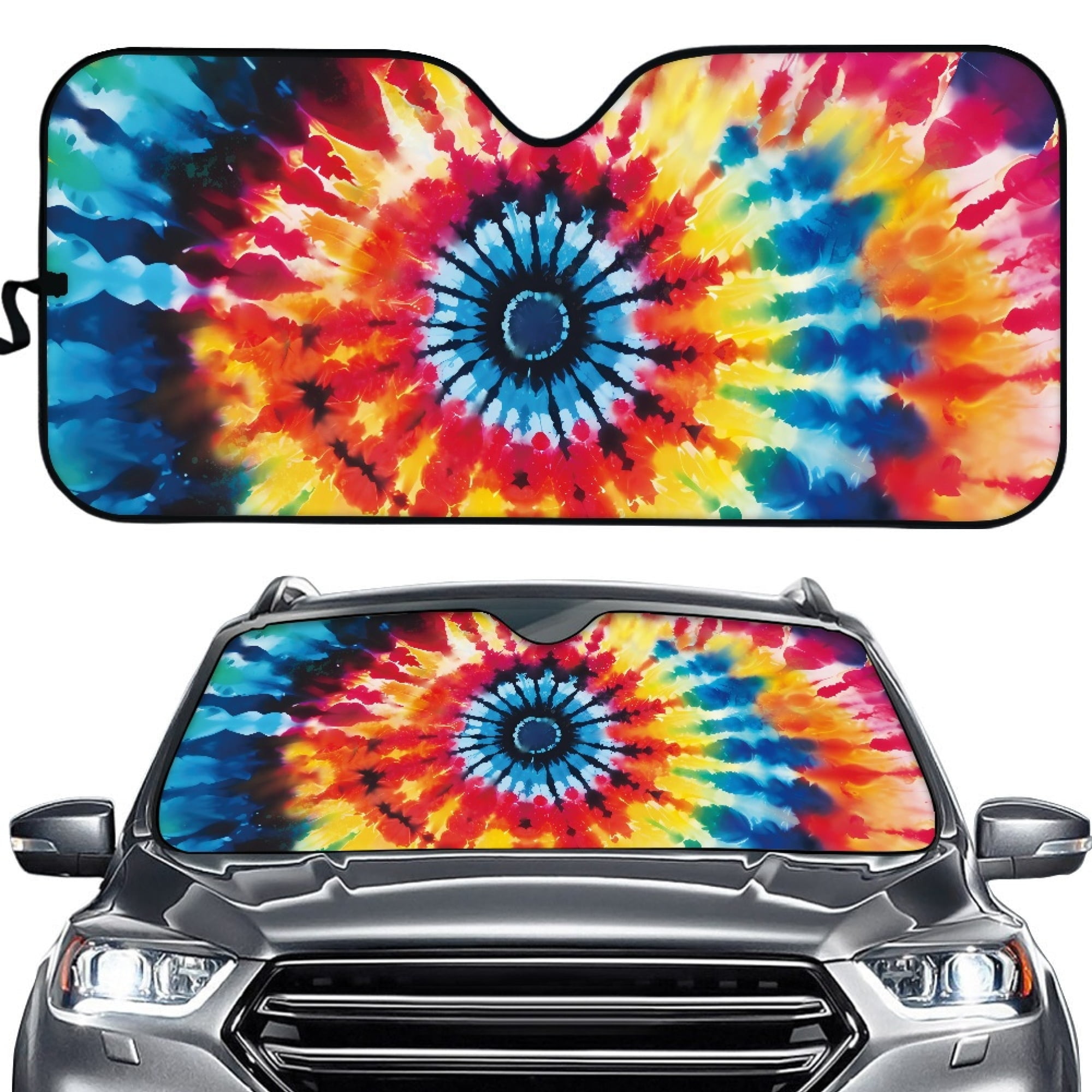 Yuyamidu Whilpool Tie Dye Car Sunshades for Windshield Rainbow Car Sun ...