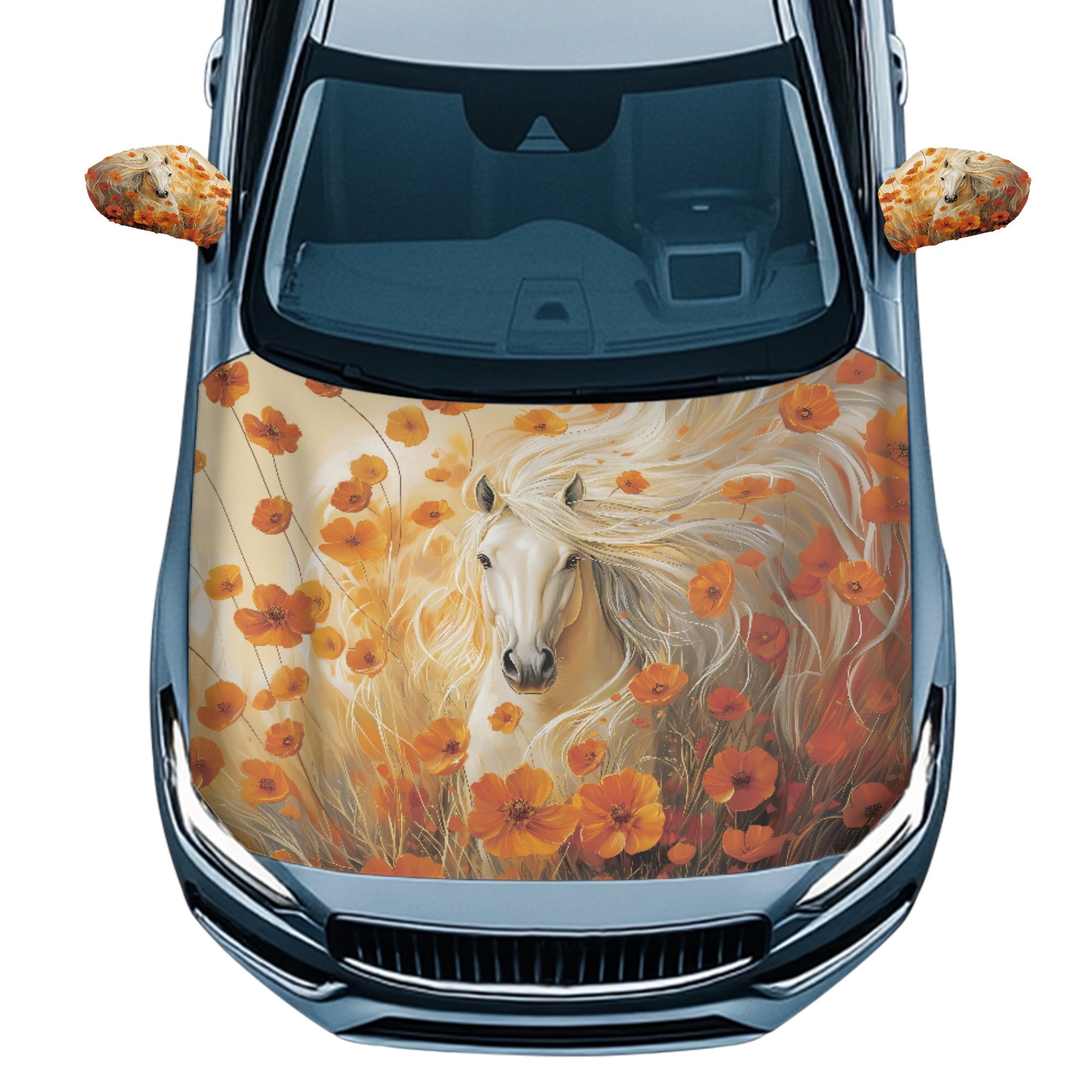 Yuyamidu White Horse Car Side View Mirror Covers Orange Flower Car ...