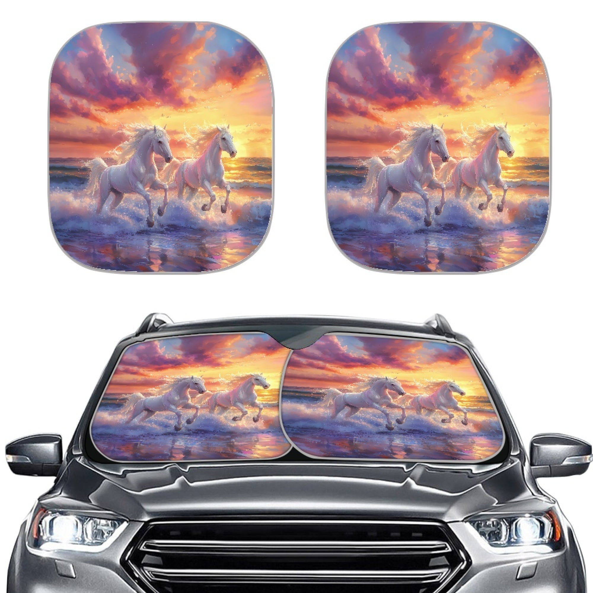 Yuyamidu White Horse Car Sunshade for Sedan SUV Truck Sunset Auto Car ...