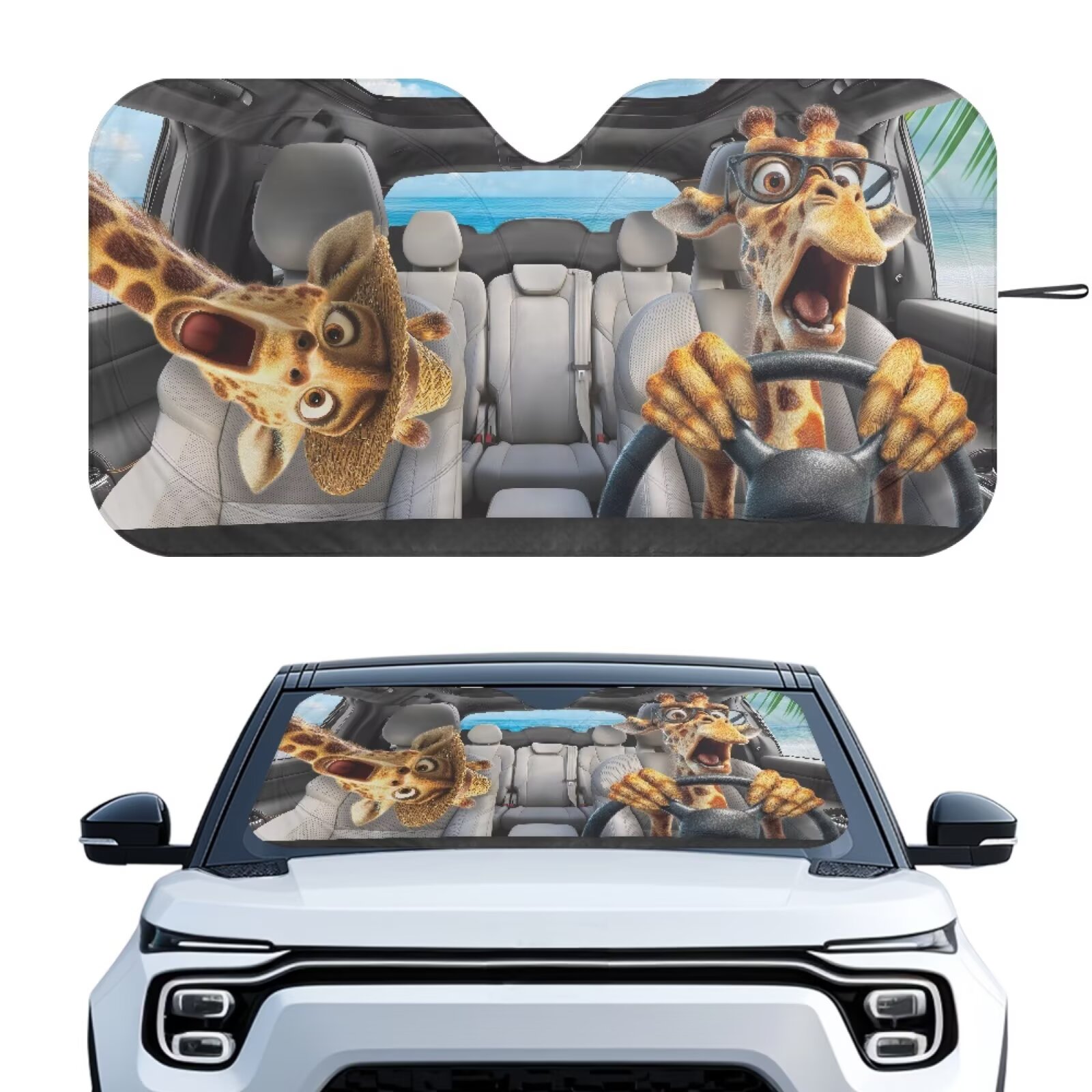 Yuyamidu Windshield Sun Shade Giraffe Driving Design - Folding Car ...
