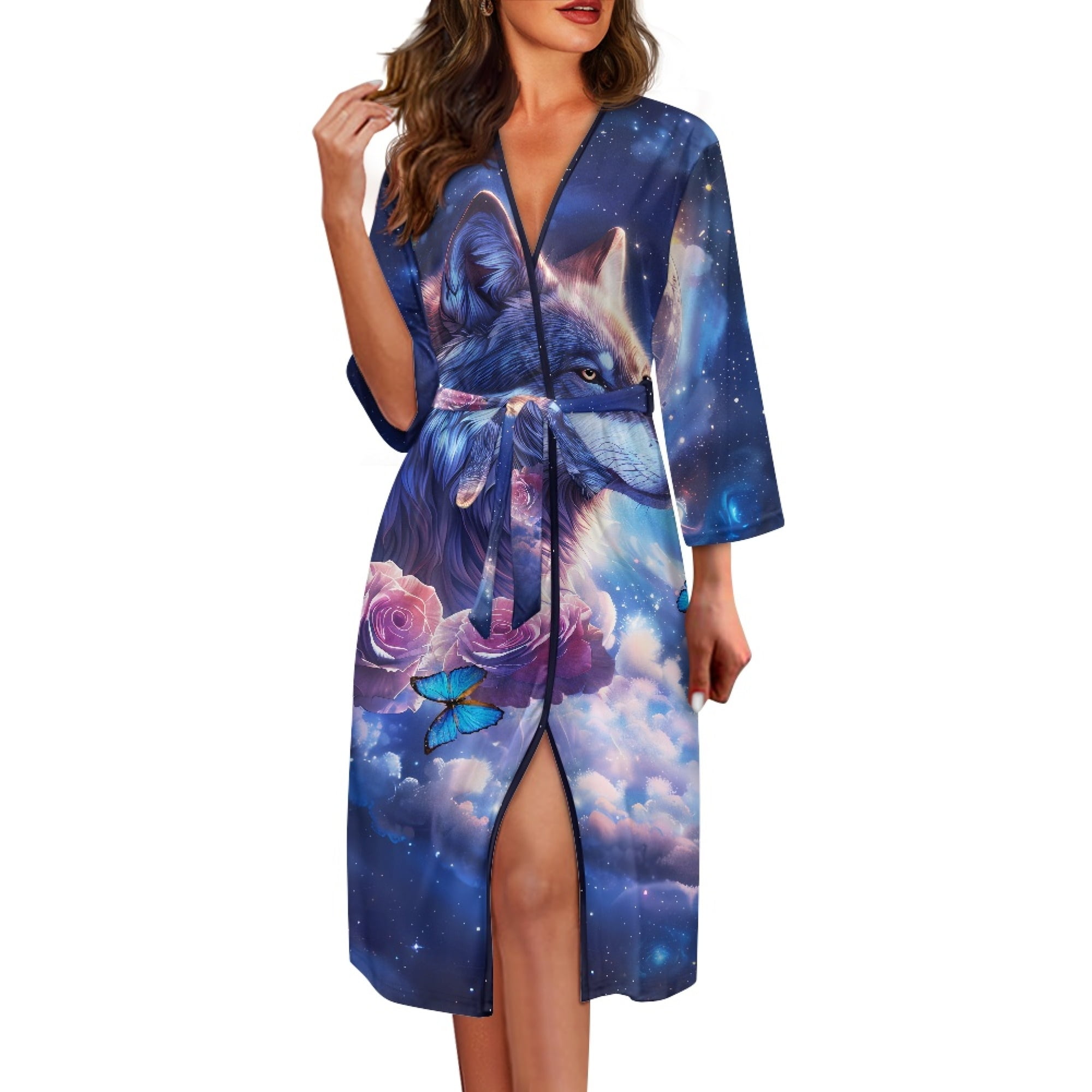 Yuyamidu Wolf Robe for Women Lightweight Long Sleepwear Gowns Size L ...