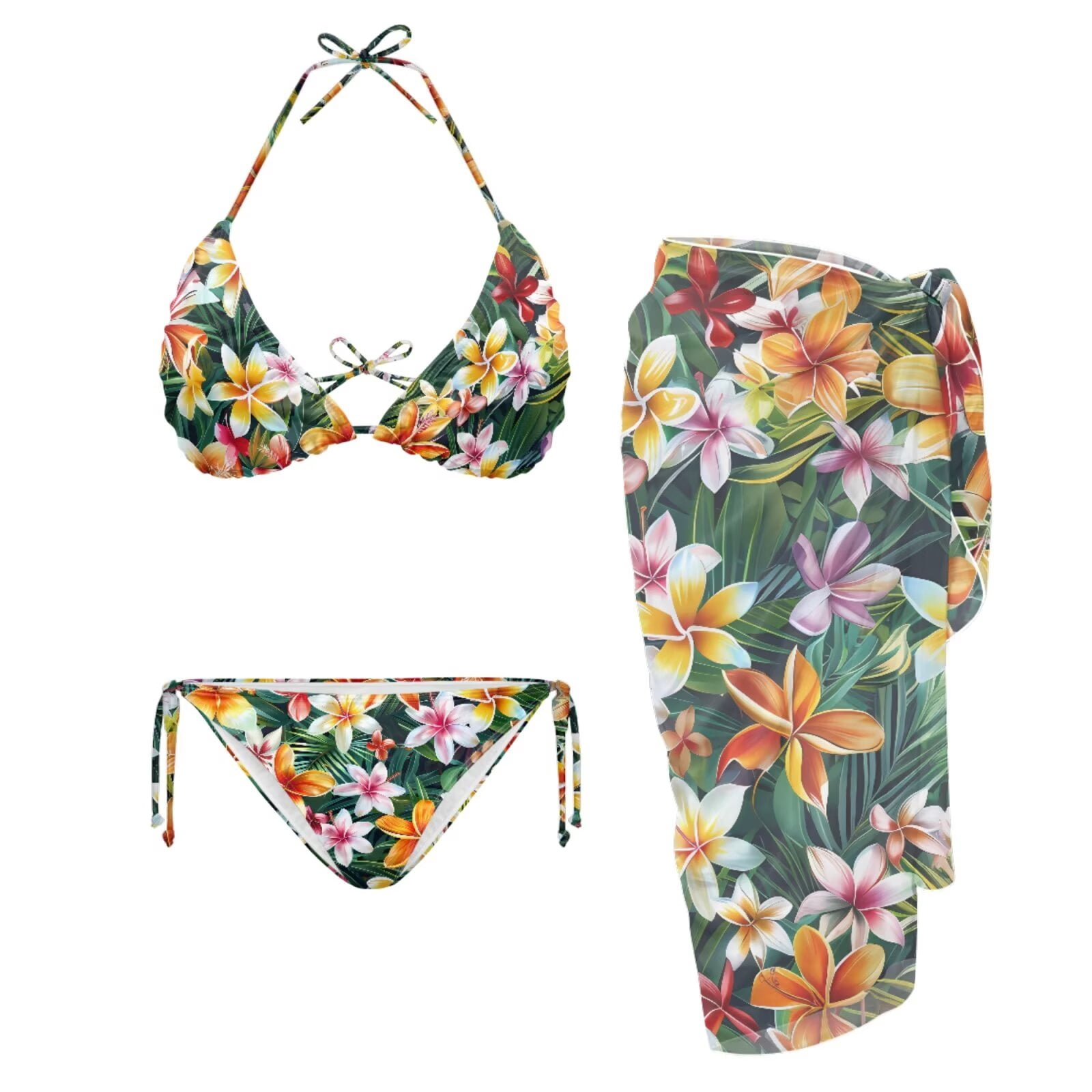 Yuyamidu Women's 3 Piece Bikini Set Triangle Tops Triangle Halter Self ...
