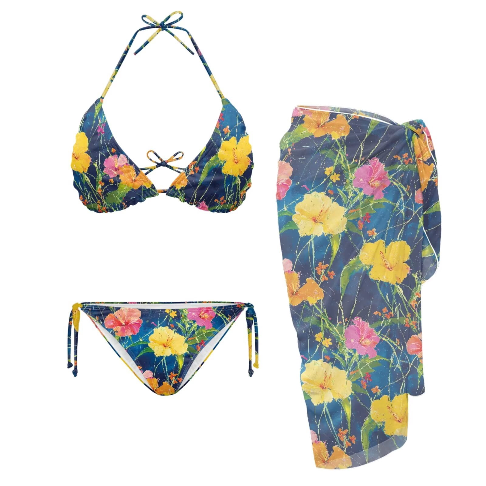 Yuyamidu Women's 3 Piece Thong Bikini Set Swimwear Halter Top with Side ...