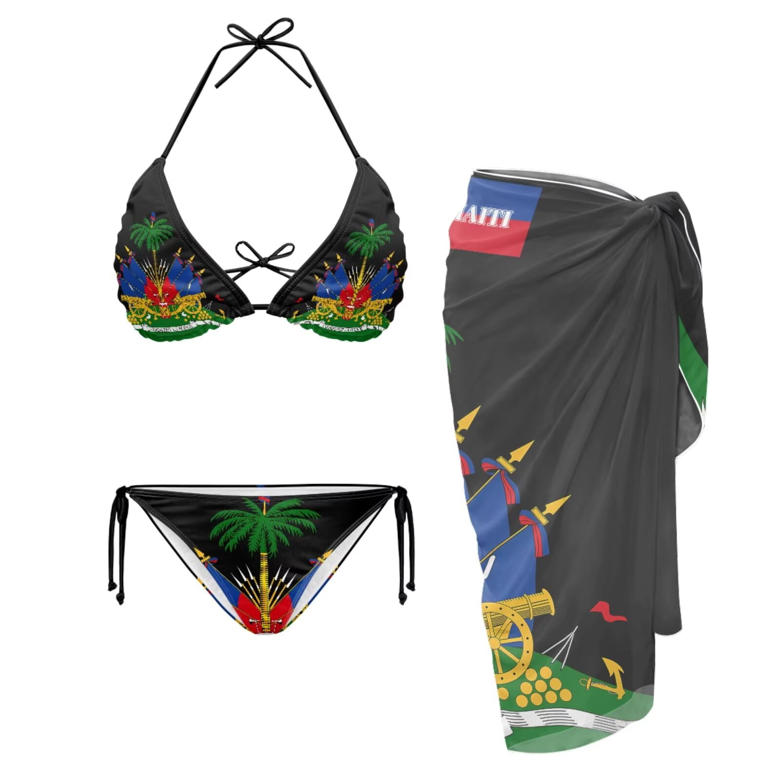 Yuyamidu Womens 3pcs Bikini Swimsuits Haitian Flag Swimwear Beach ...