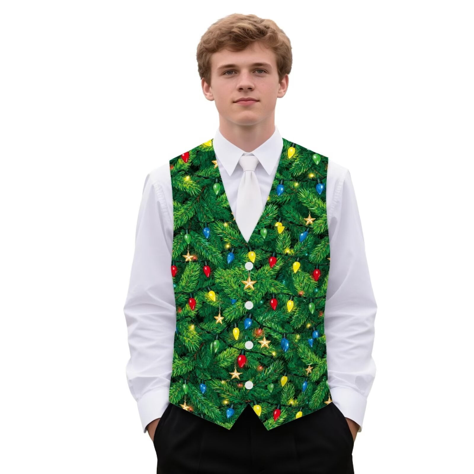 Yuyamidu Xmas Tree Men's Formal Vest Colorful Lights Slim Fit Waistcoat ...