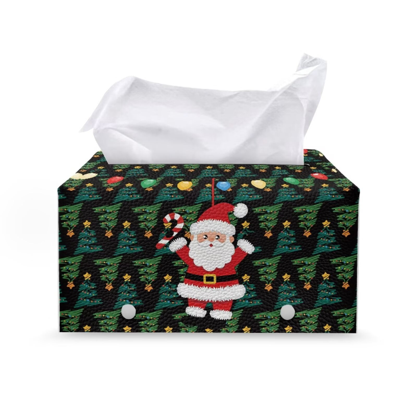Yuyamidu Xmas Tree Square Tissue Box Cover Easy to Clean PU Leather ...