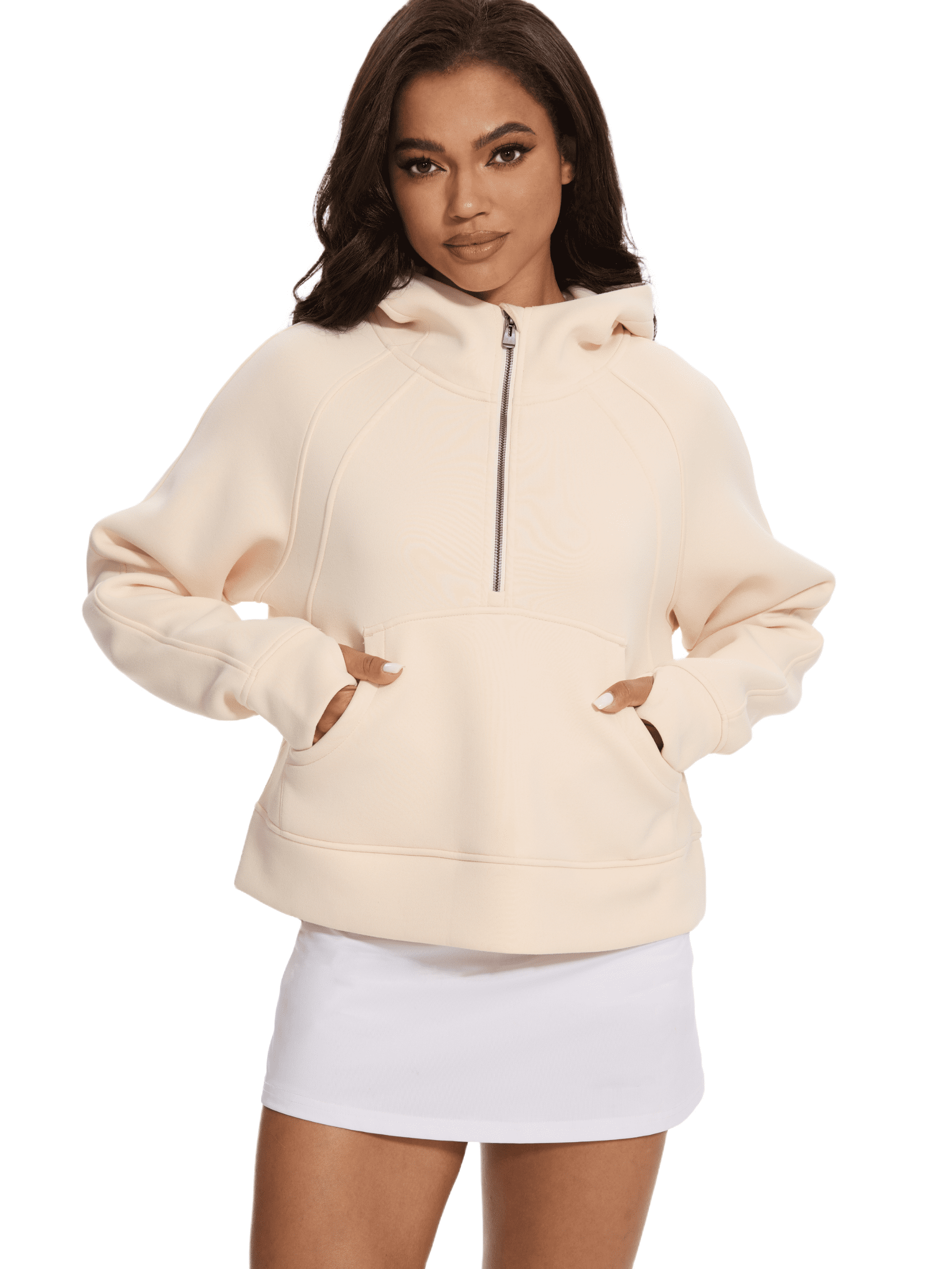 Xidunhg Women's Hoodies Half Zip Long Sleeve Fleece Lined Crop Pullover ...