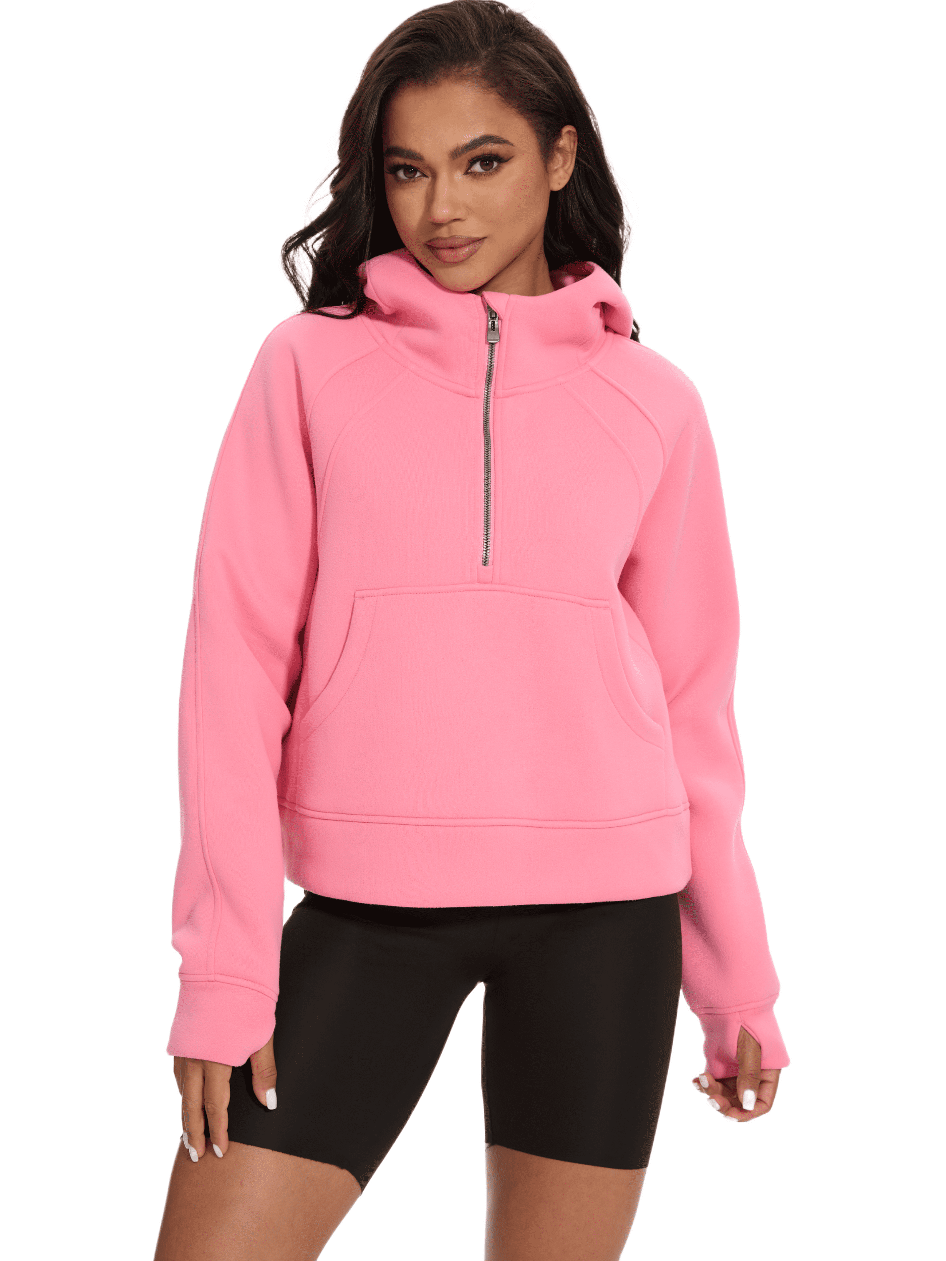 Xidunhg Women's Hoodies Half Zip Long Sleeve Fleece Lined Crop Pullover ...
