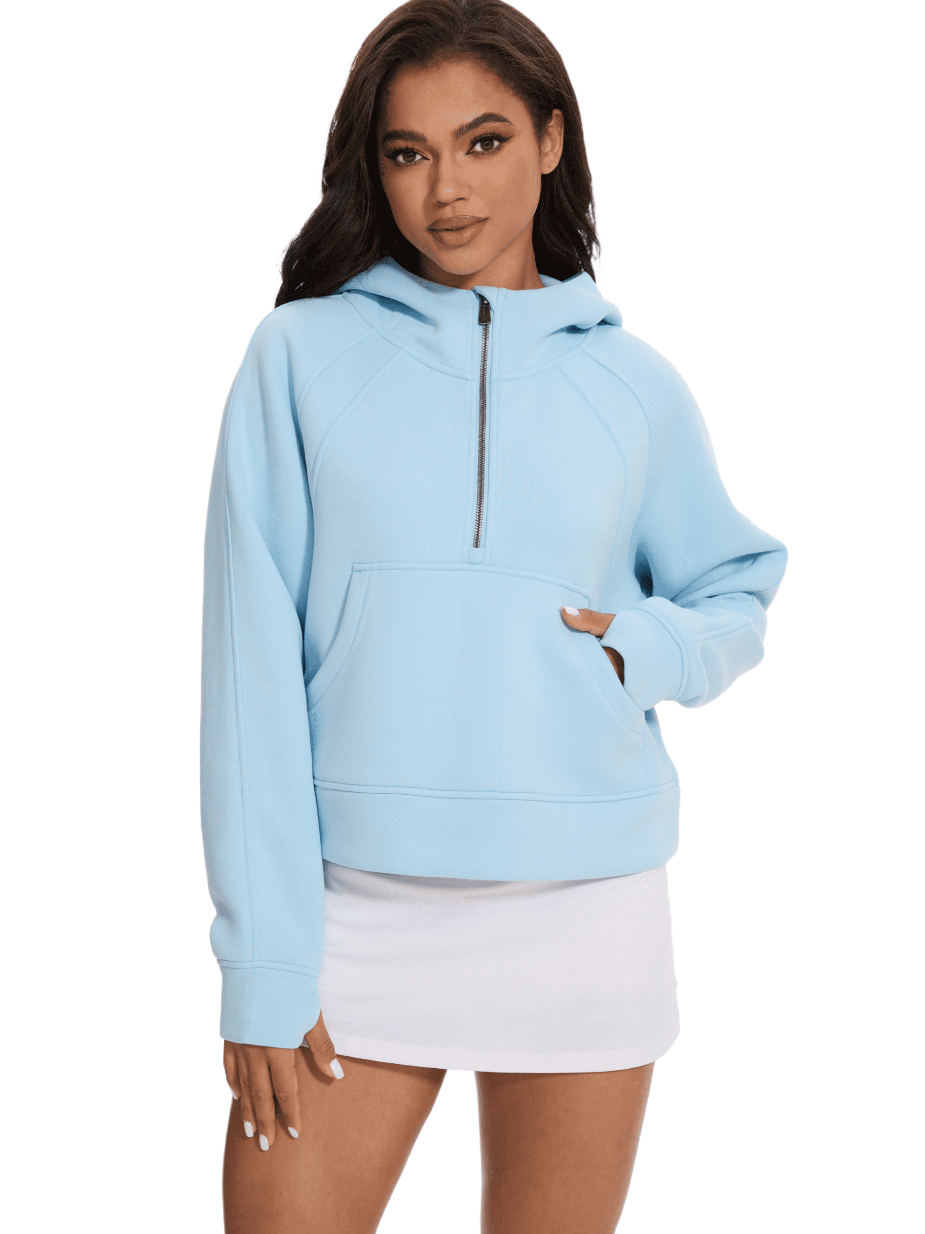 Xidunhg Women's Hoodies Half Zip Long Sleeve Fleece Lined Crop Pullover ...