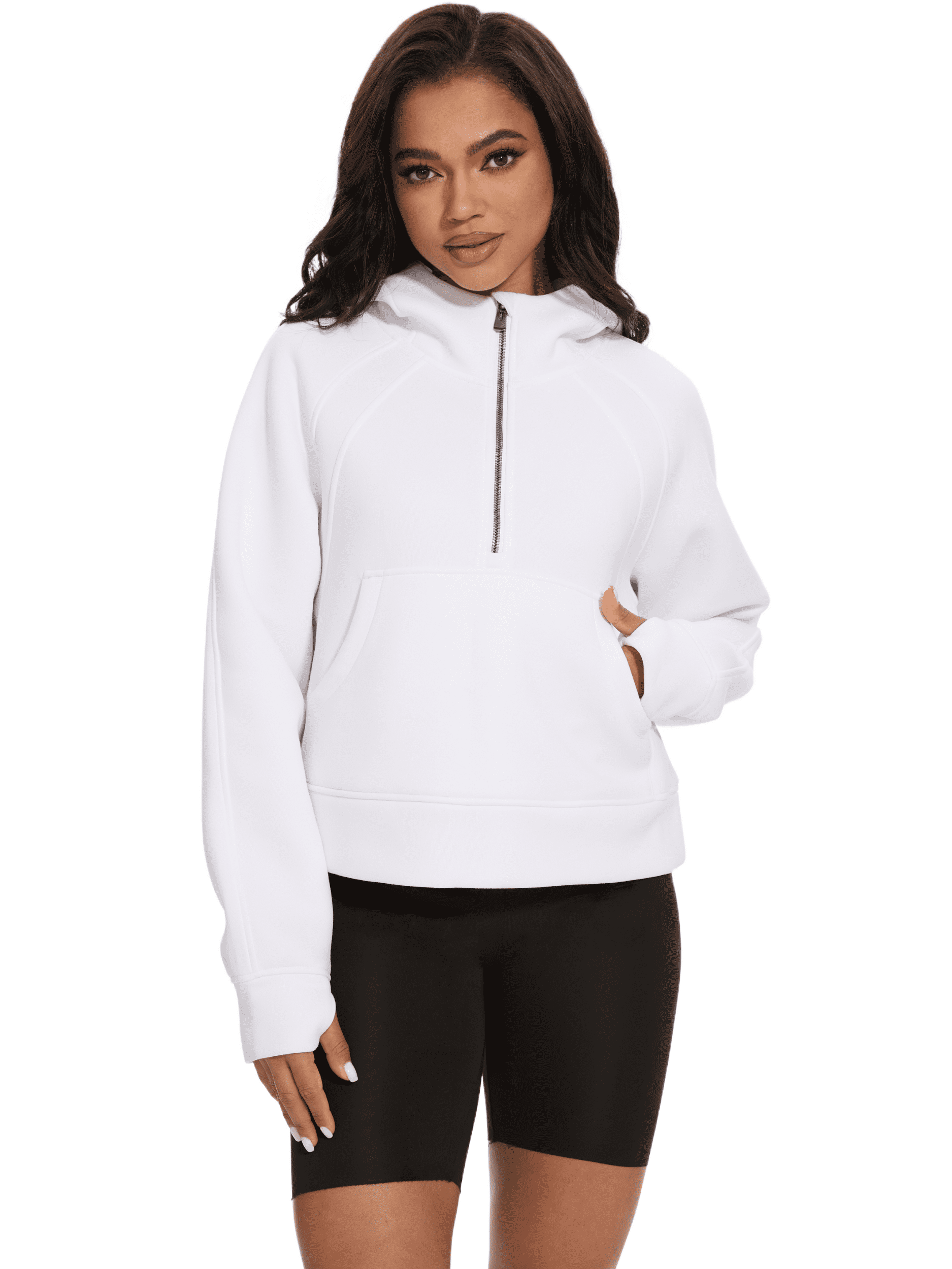 Xidunhg Women's Hoodies Half Zip Long Sleeve Fleece Lined Crop Pullover ...