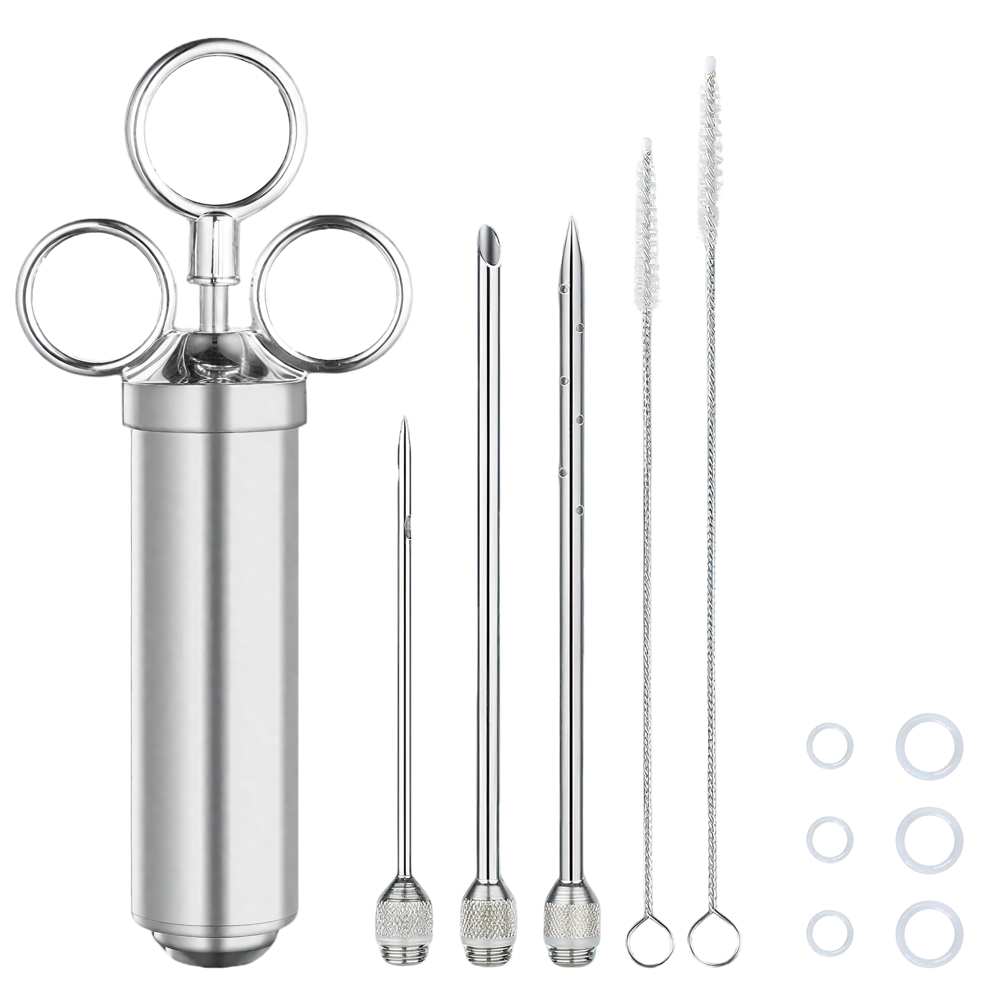 Yuyongr Stainless Steel Meat Injection Syringe Kit with 3 Needles,2 oz ...