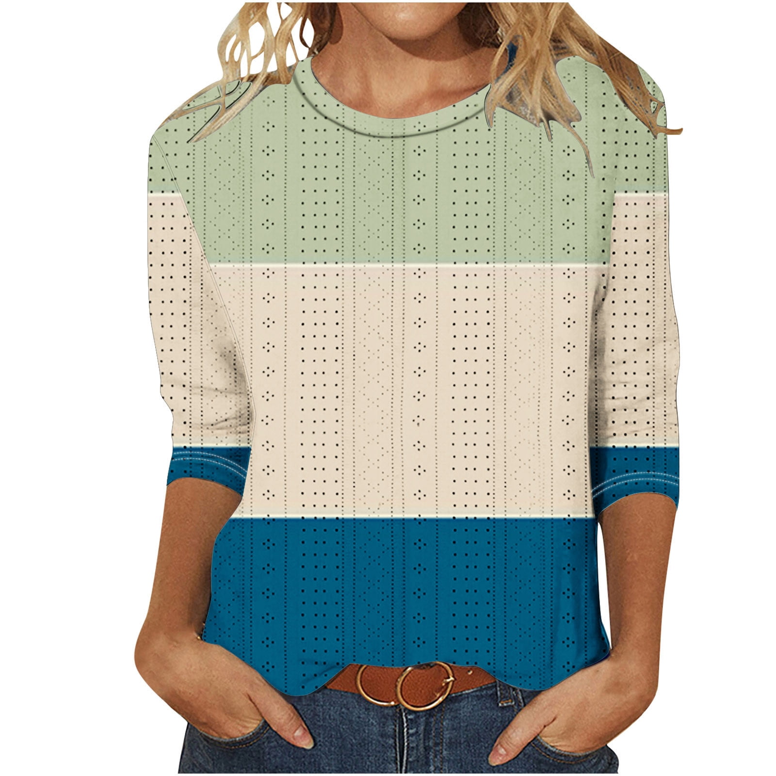 XuJwPNcy 3/4 Length Sleeve Womens Tops Casual Loose Crew Neck Hollow ...