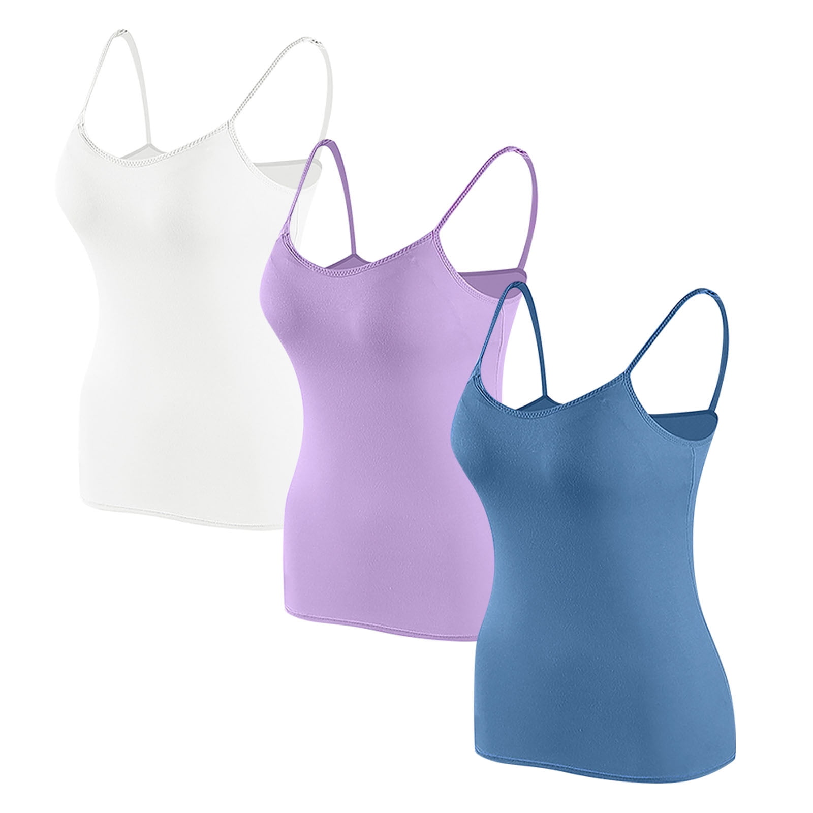XuJwPNcy 3 PCS Womens Camisoles Tops with Built in Padded Bras Basic ...