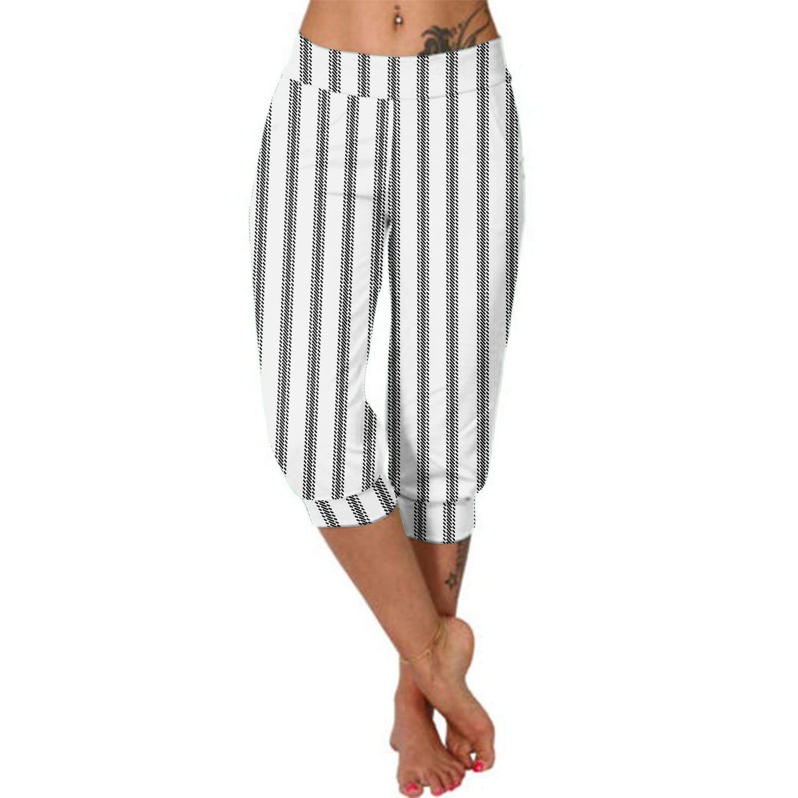 XuJwPNcy Capri Pants for Women Summer Stripe Print Cinch Bottom Capris ...