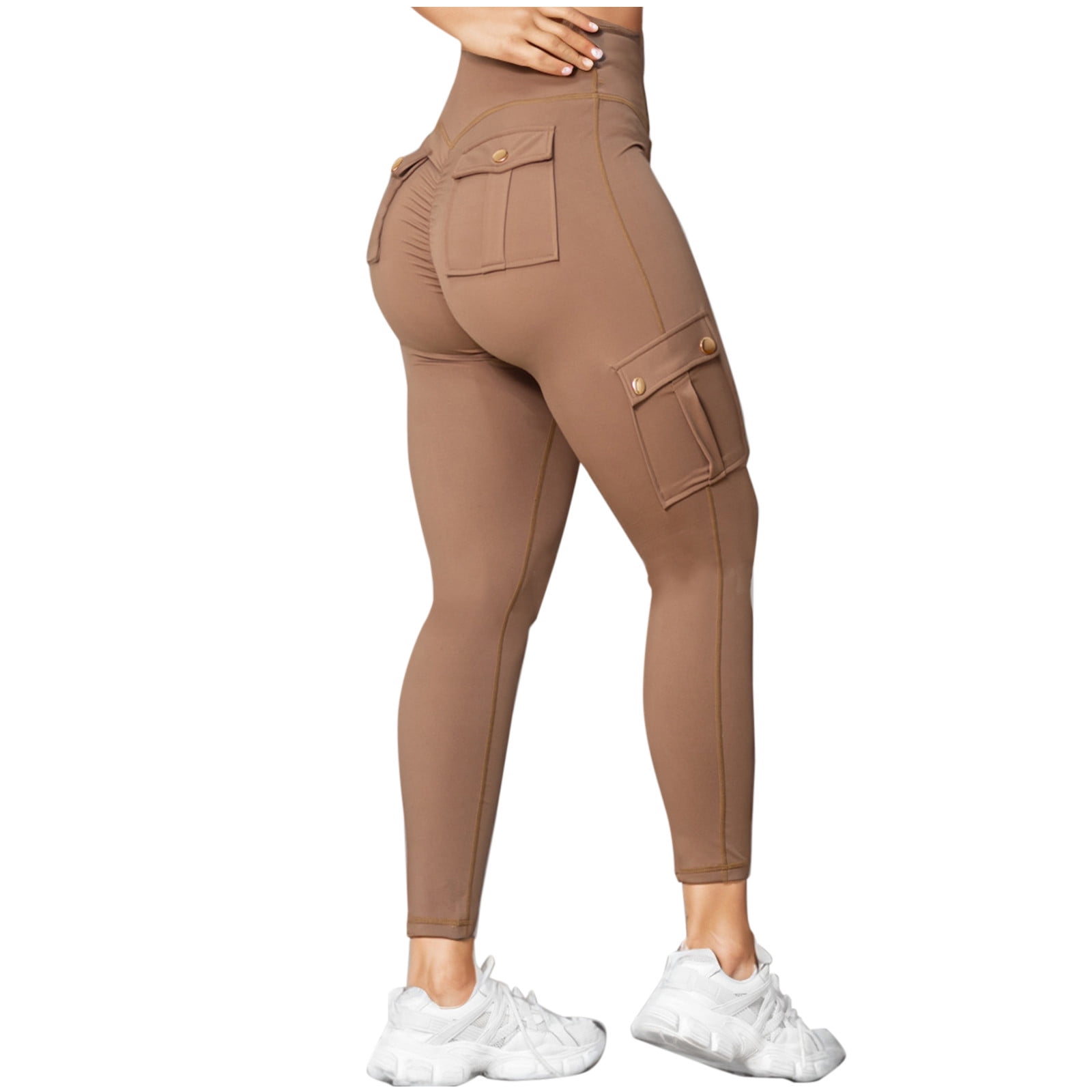Yuzhih Cargo Yoga Pants Women High Waist Running Pants Stretchy Soft