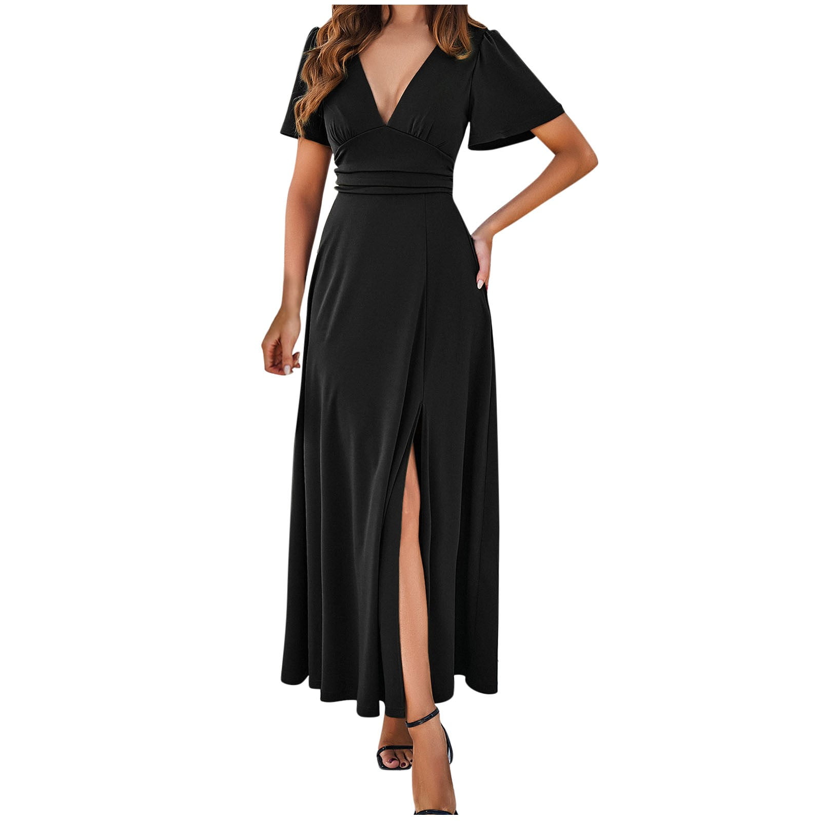 Yuzhih Cocktail Dresses for Women Short Sleeve y Low Cut Prom Dress ...