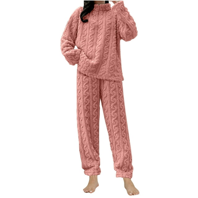 Yuzhih Fuzzy Lounge Pajamas Sets Long Sleeve Fleece Pullover and Pants ...