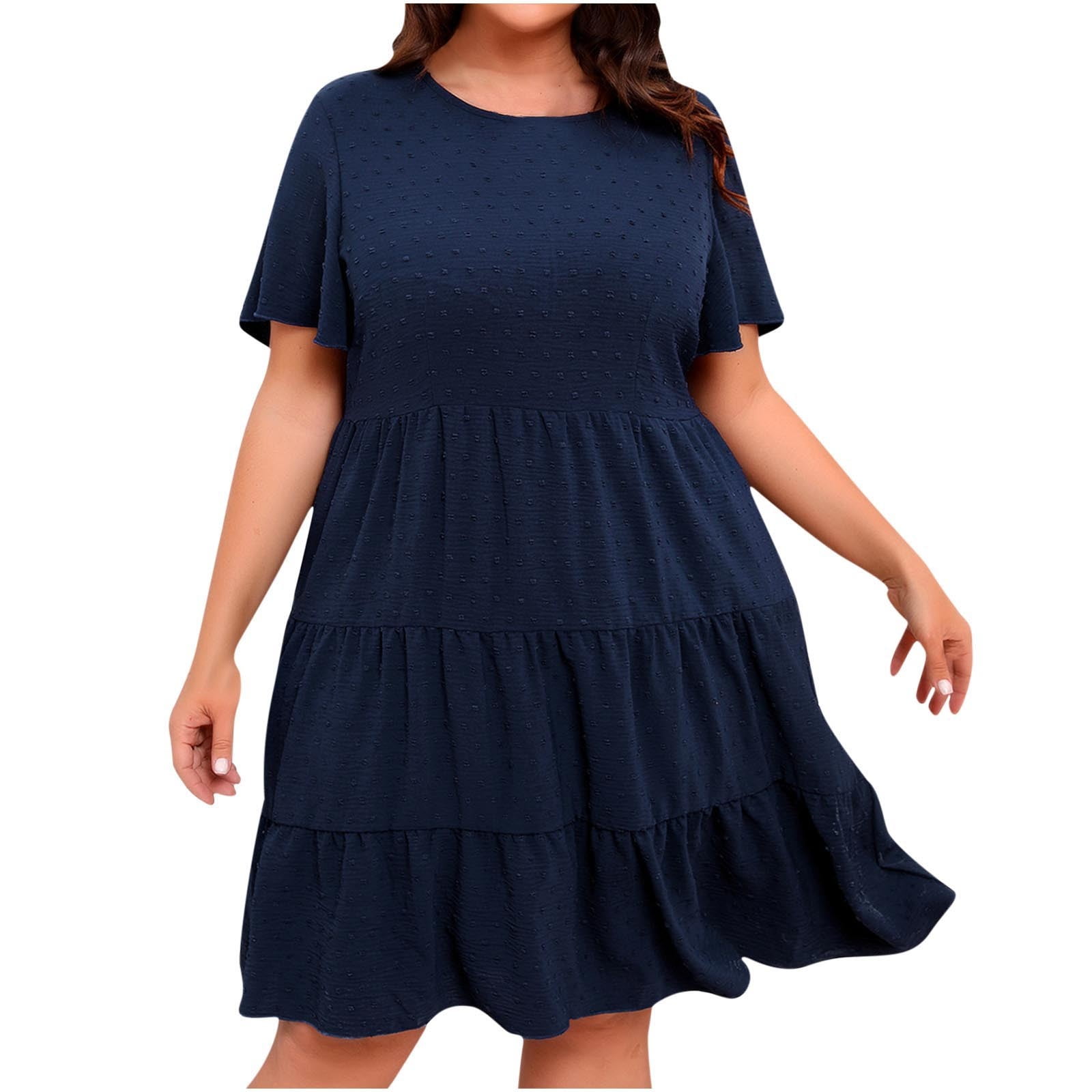 cfhntfmh Plus Size Summer Dresses for Women Round Neck Short Sleeve ...