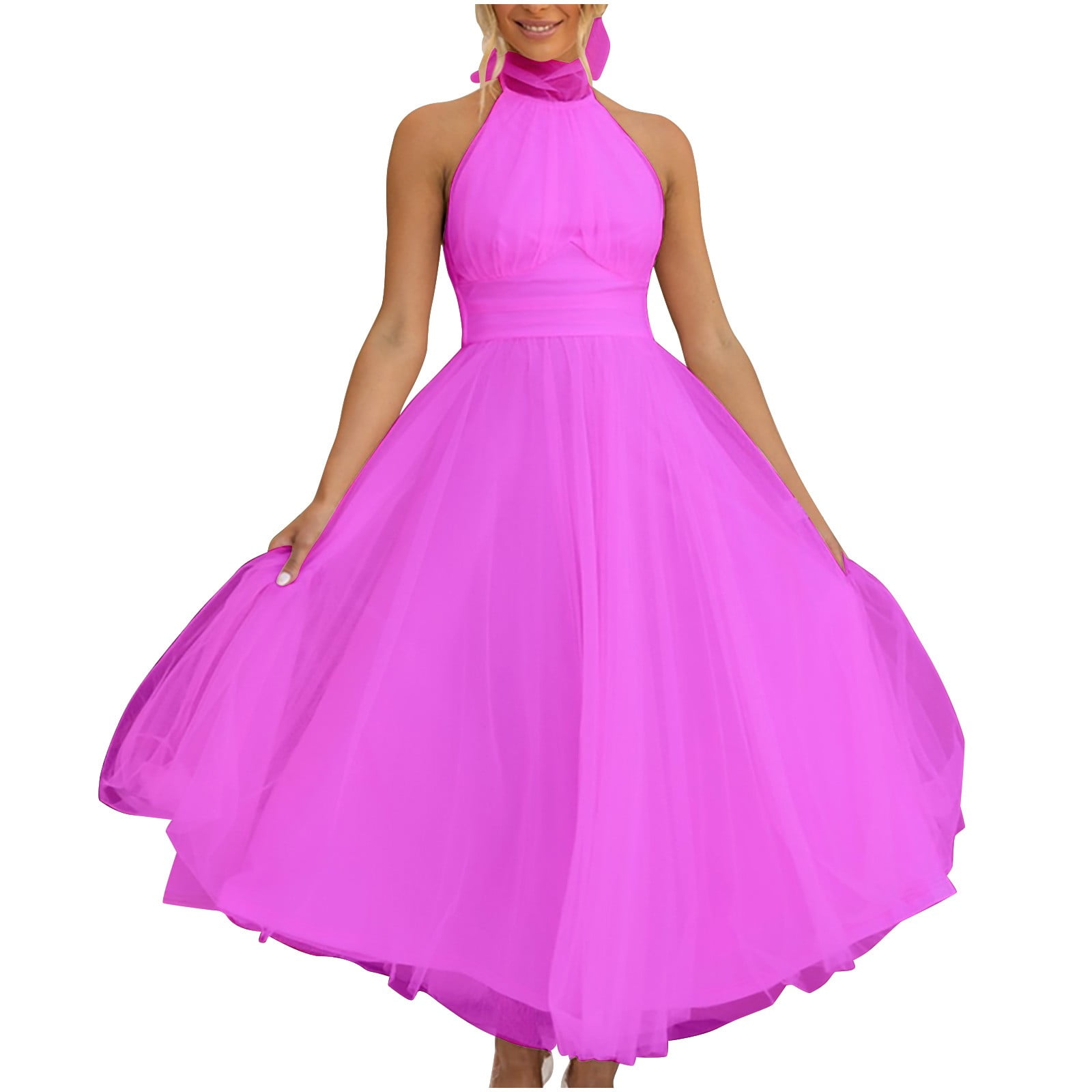 Yuzhih Prom Dresses 2024 Sleeveless Flowy A-Line Tulle Maxi Dresses Tie ...