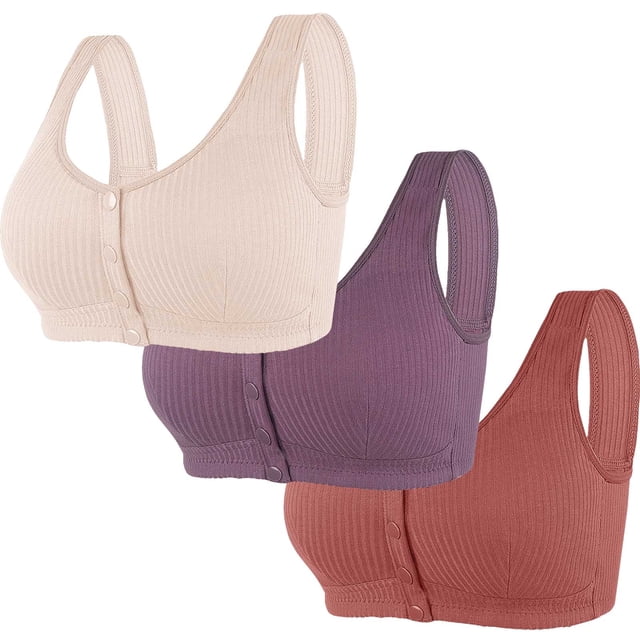 XuJwPNcy Ribbed Bras for Women 3 Pack Front Closure No Underwire ...